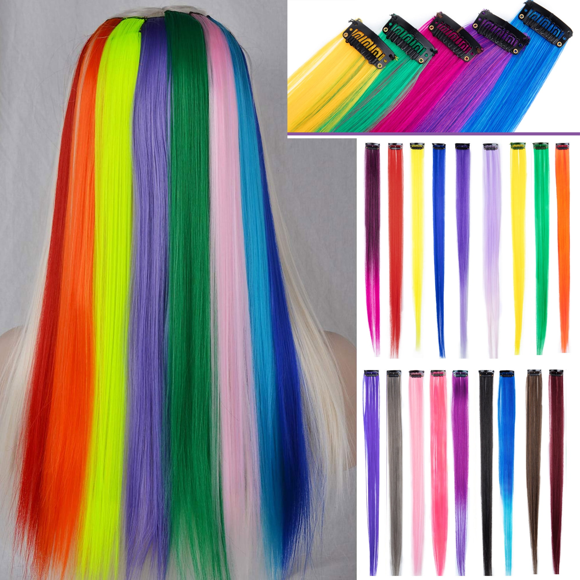 LELINTA 36 Packs Colored Braid Hair Extensions Clip in 22" Colorful ...