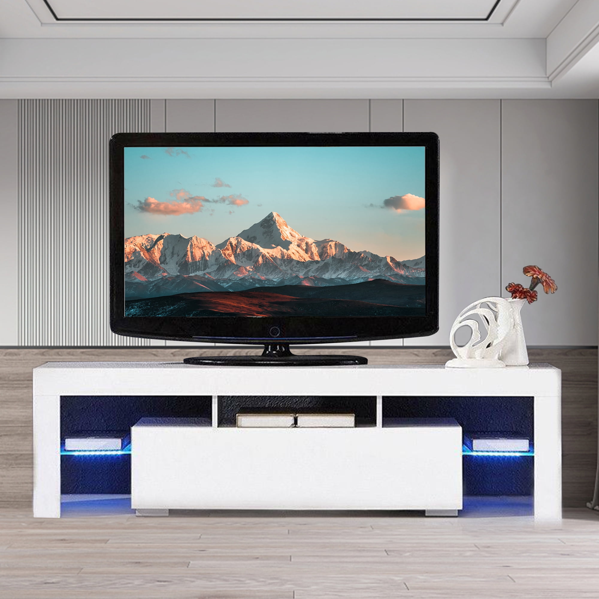 LELINTA 52 Inches TV Stand with Blue Led Lights, Console Table Storage ...
