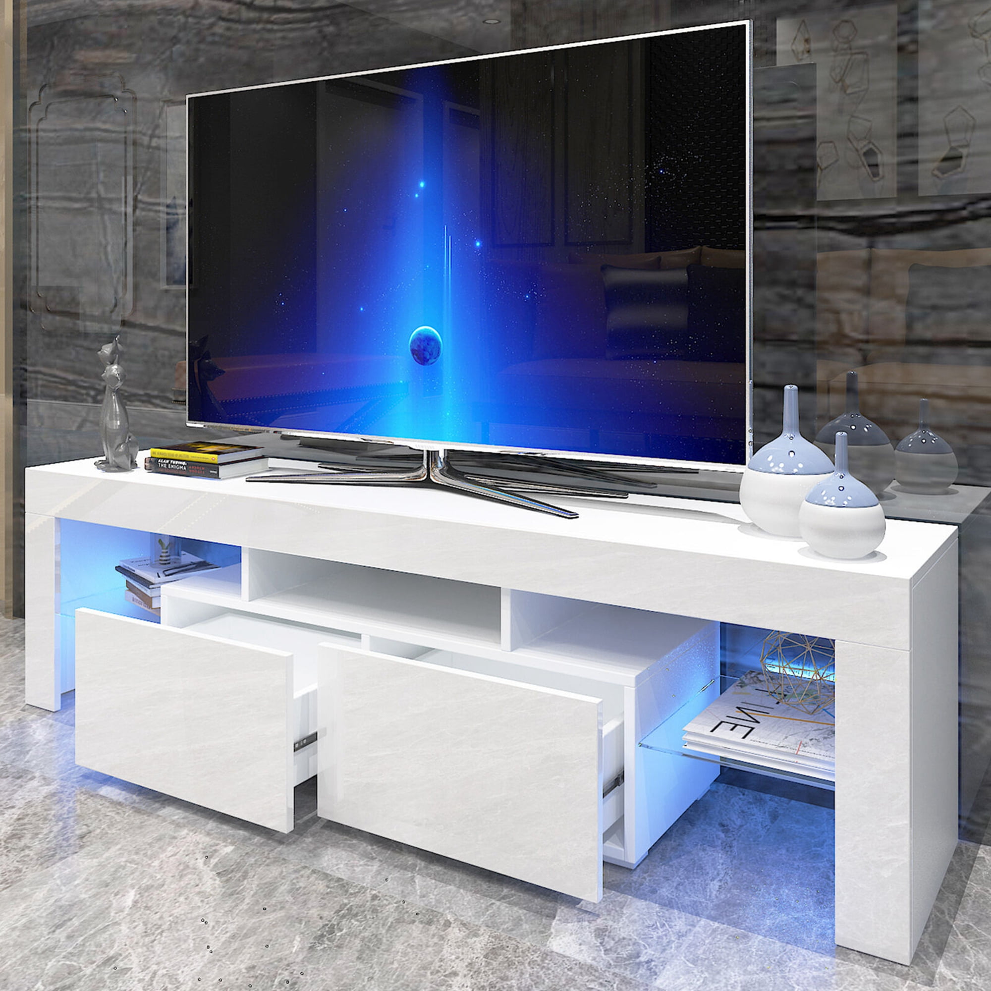 LELINTA 70in White TV Stand for 75/80 inch TV,Modern LED TV Stand,High ...