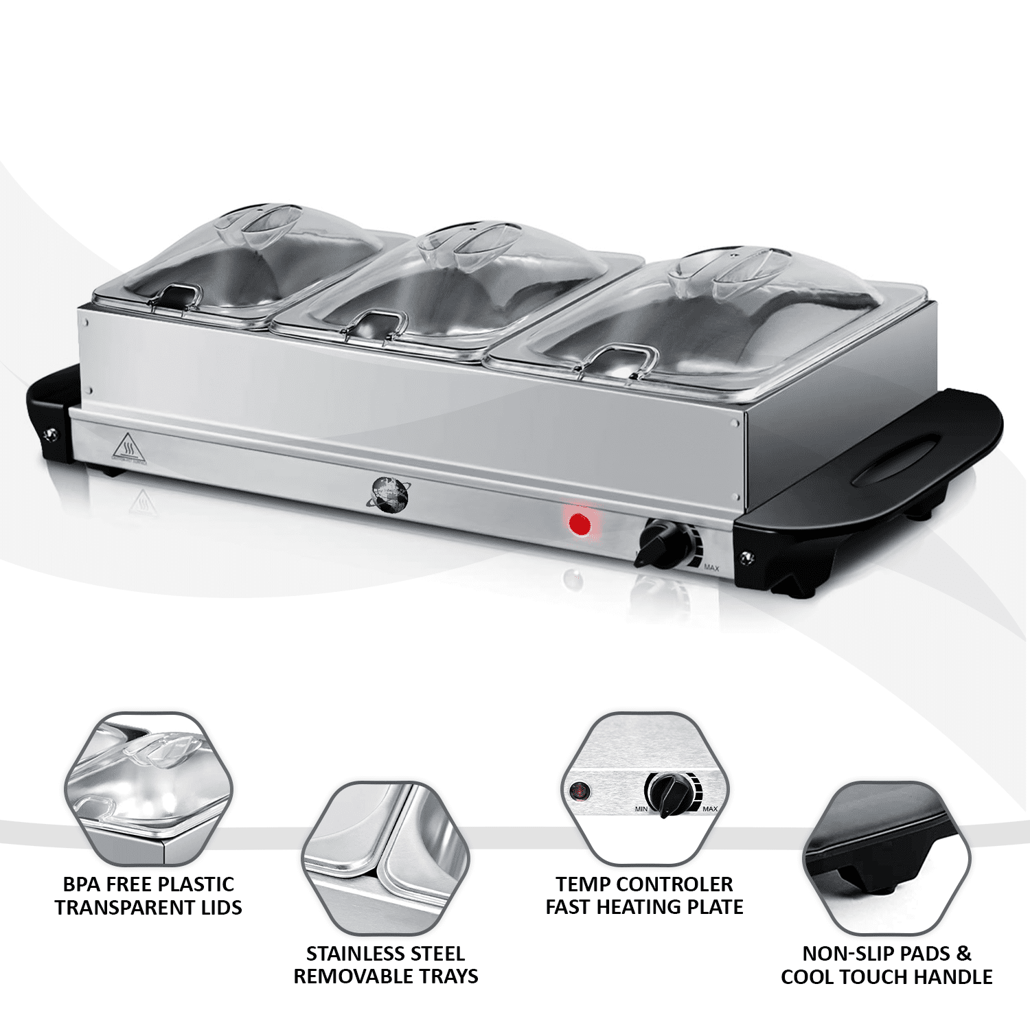 LELINTA Electric Food Warmer, 3x1.5 Three Sectional Slow Cooker Buffet ...