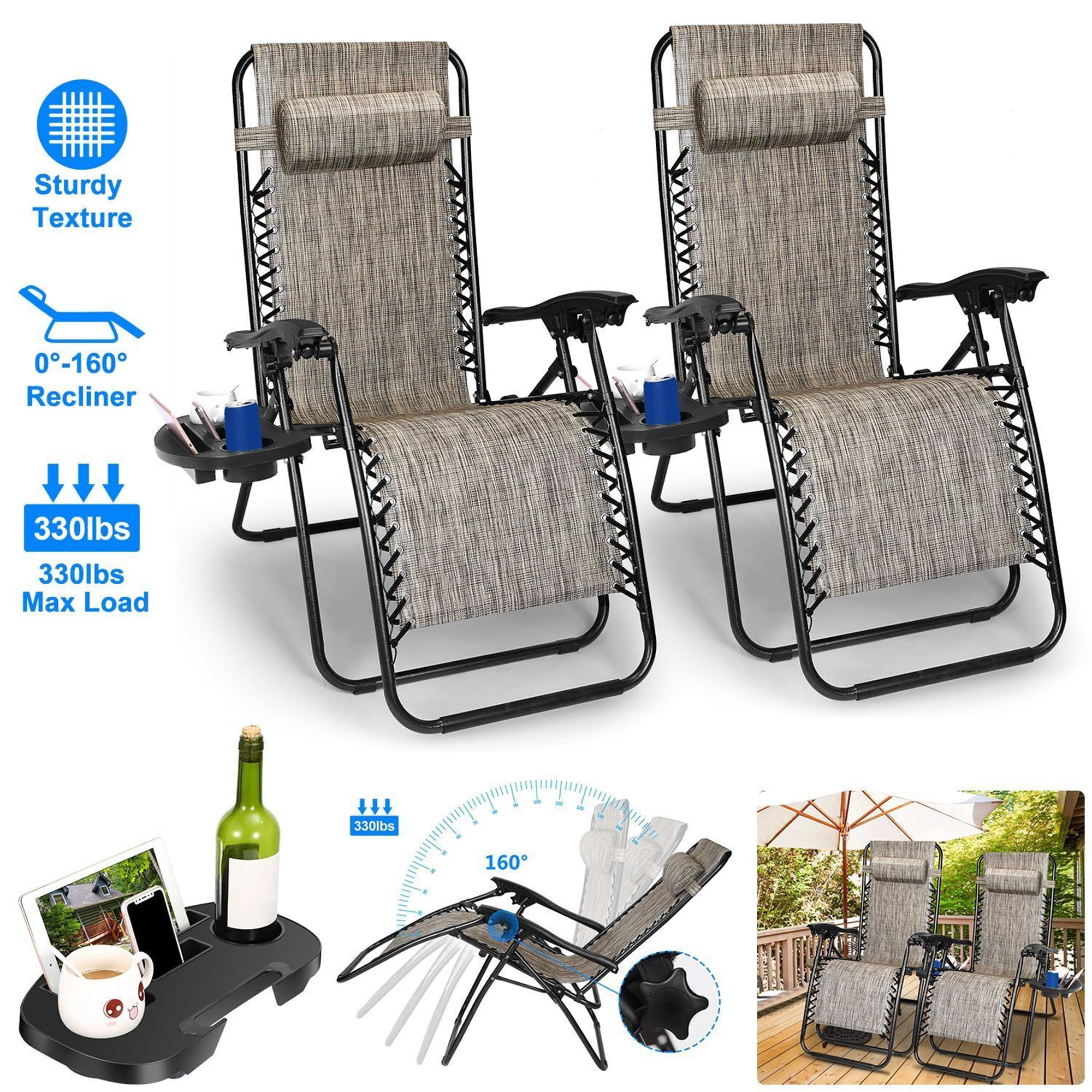 LELINTA 2 Pack Recliner Lounge, Zero Gravity Chair, Lawn Chair, Folding ...