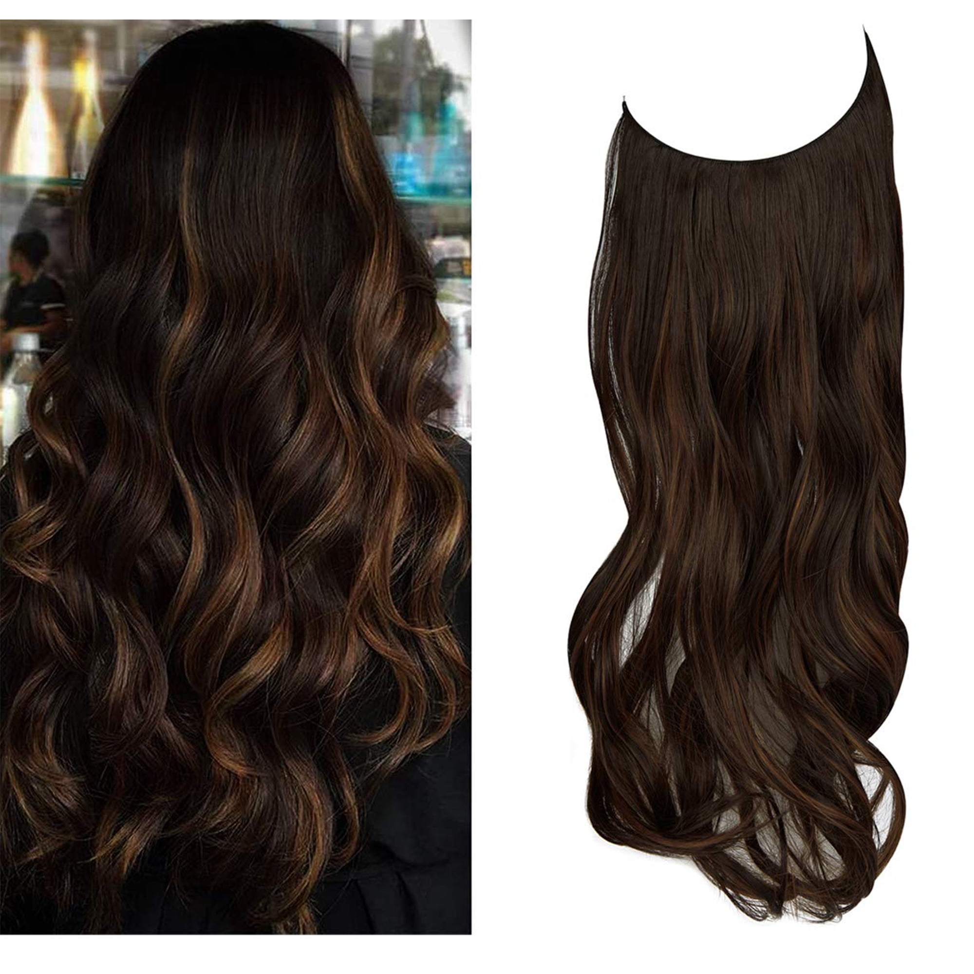 LELINTA Hair Extensions with Invisible Transparent Wire Adjustable No ...