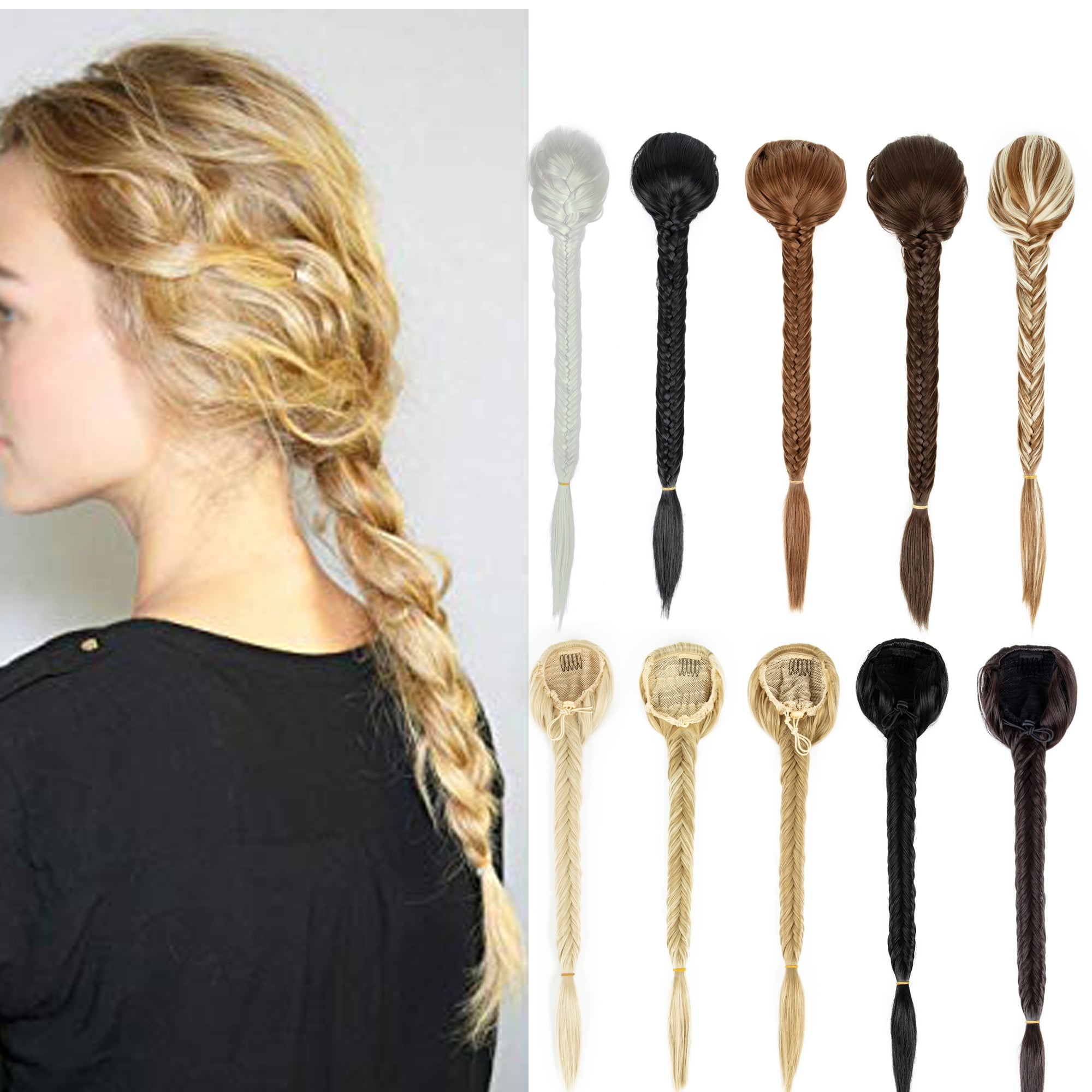 LELINTA Hair Pieces Ponytail Fishtail Braid Extension 24 Inch Clip in ...