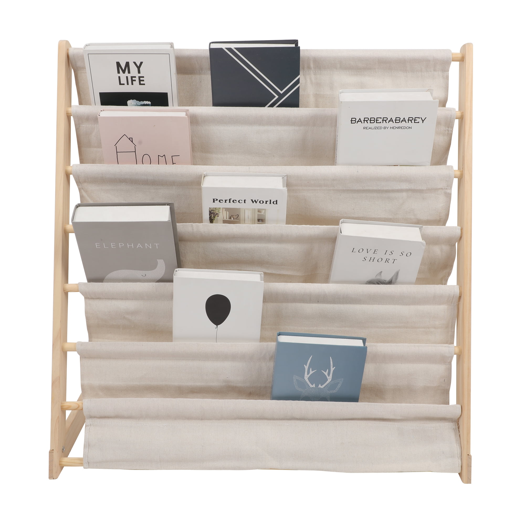 LELINTA Kids Sling Bookshelf, Magazine/Book Rack,6-Tier Book Organizer ...