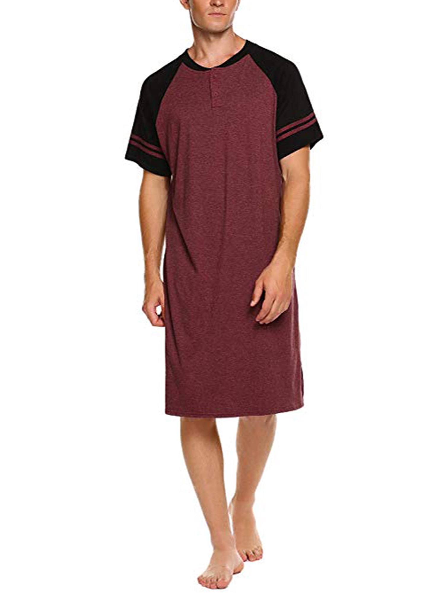LELINTA Men's Big and Tall Sleepwear Cotton Sleep Shirt Men Crew Neck ...