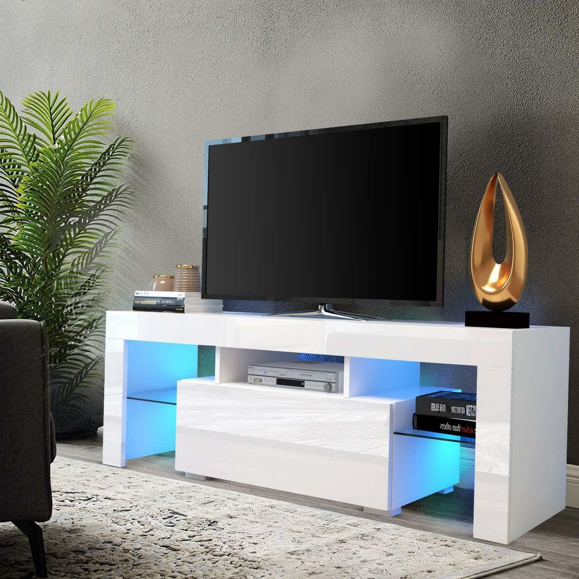 LELINTA Modern LED TV Stand for TVs up to 65 Inches, with 2 Drawer ...