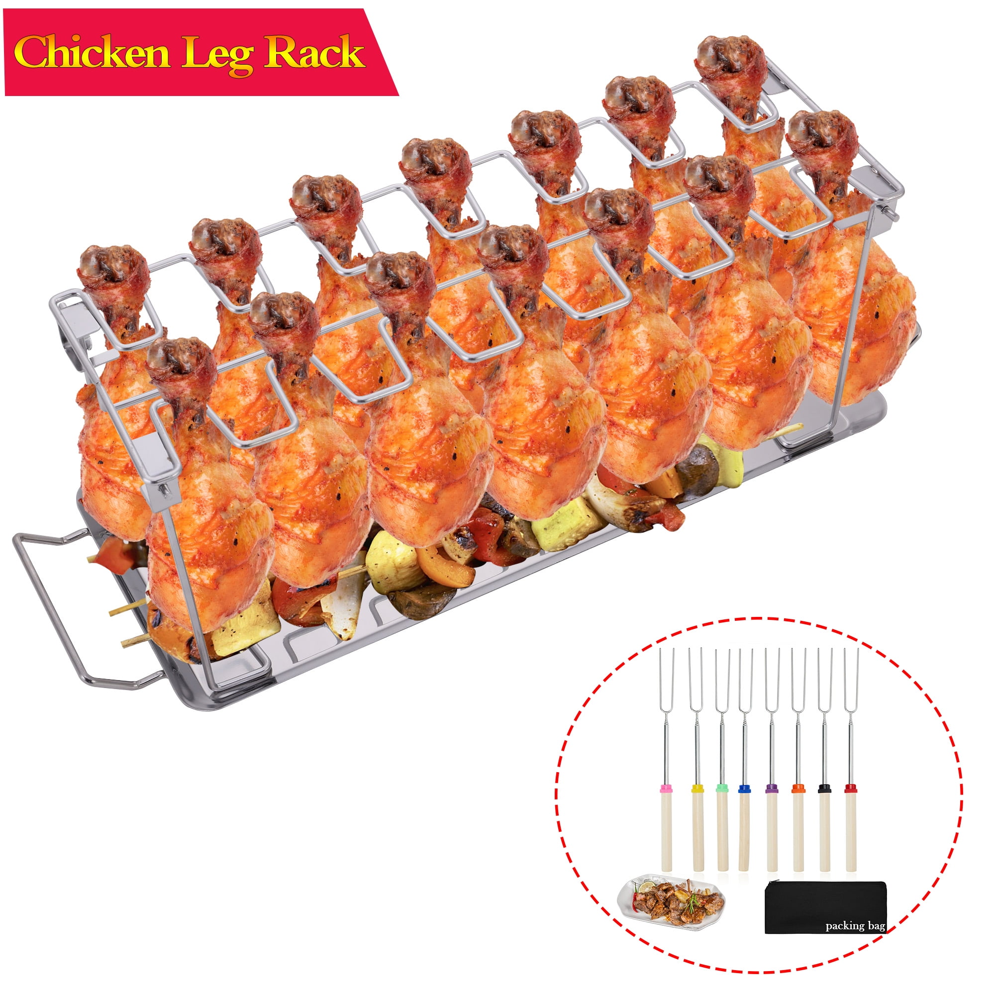 LELINTA Chicken Leg And Wing Rack For Grill Smoker Oven - Easy To Use 14 Slots Chicken Leg Rack ...