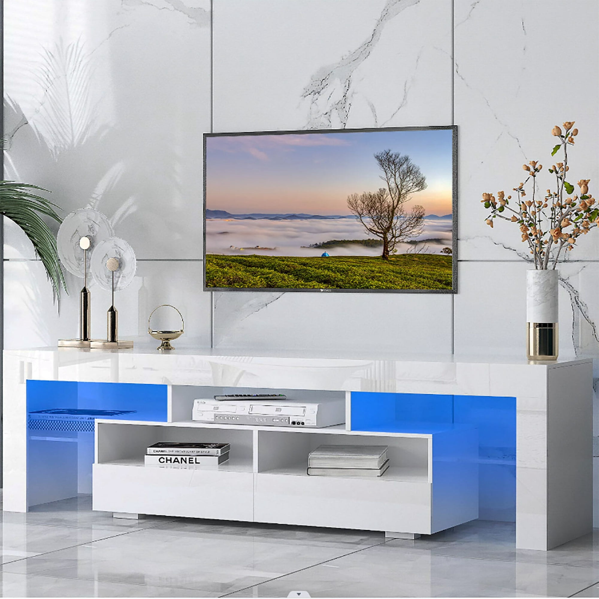 LELINTA TV Stand for TVs up to 75" w/LED Power Outlets, Modern ...