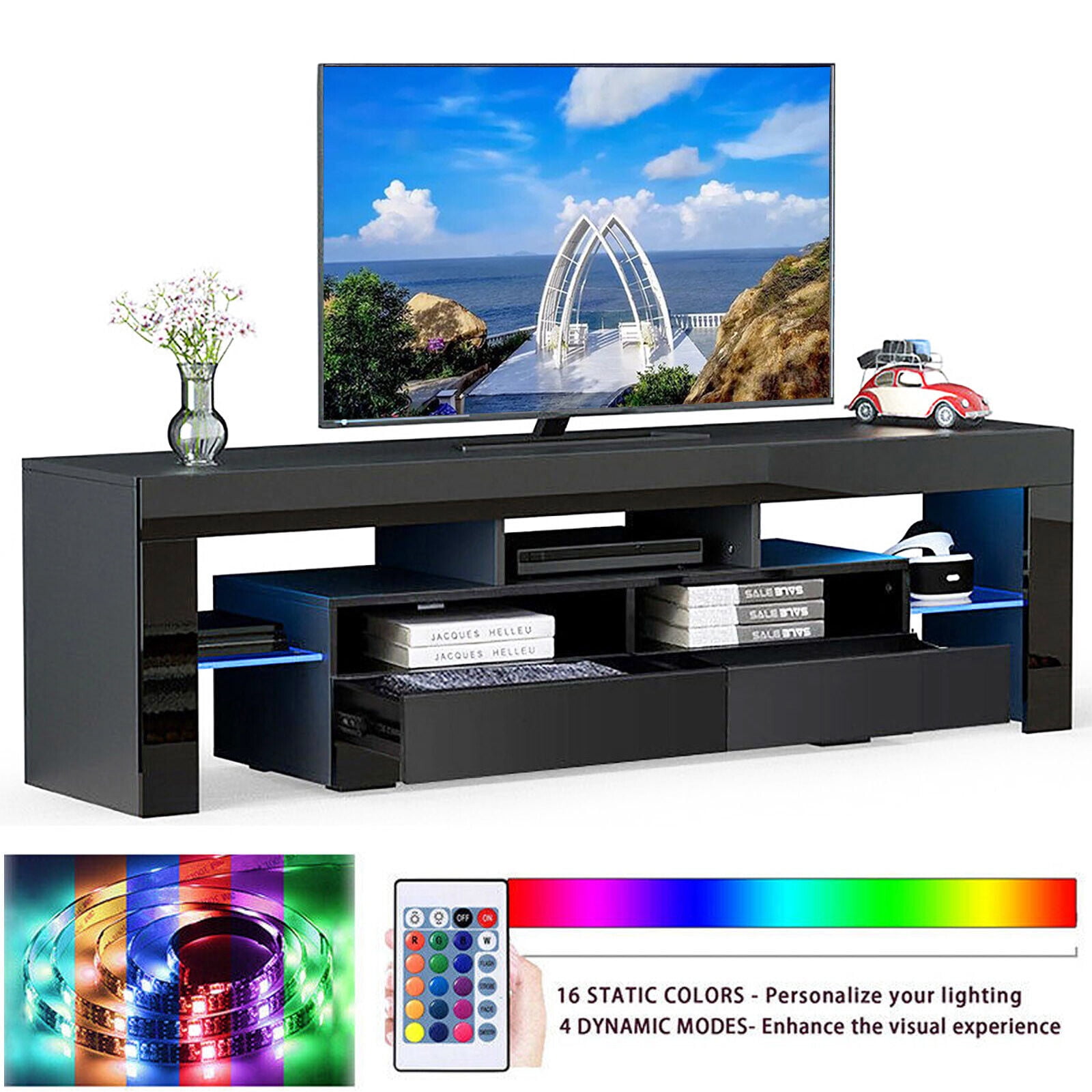 LELINTA TV Stand with LED Lights for TVs up to 65 inch, Modern TV ...