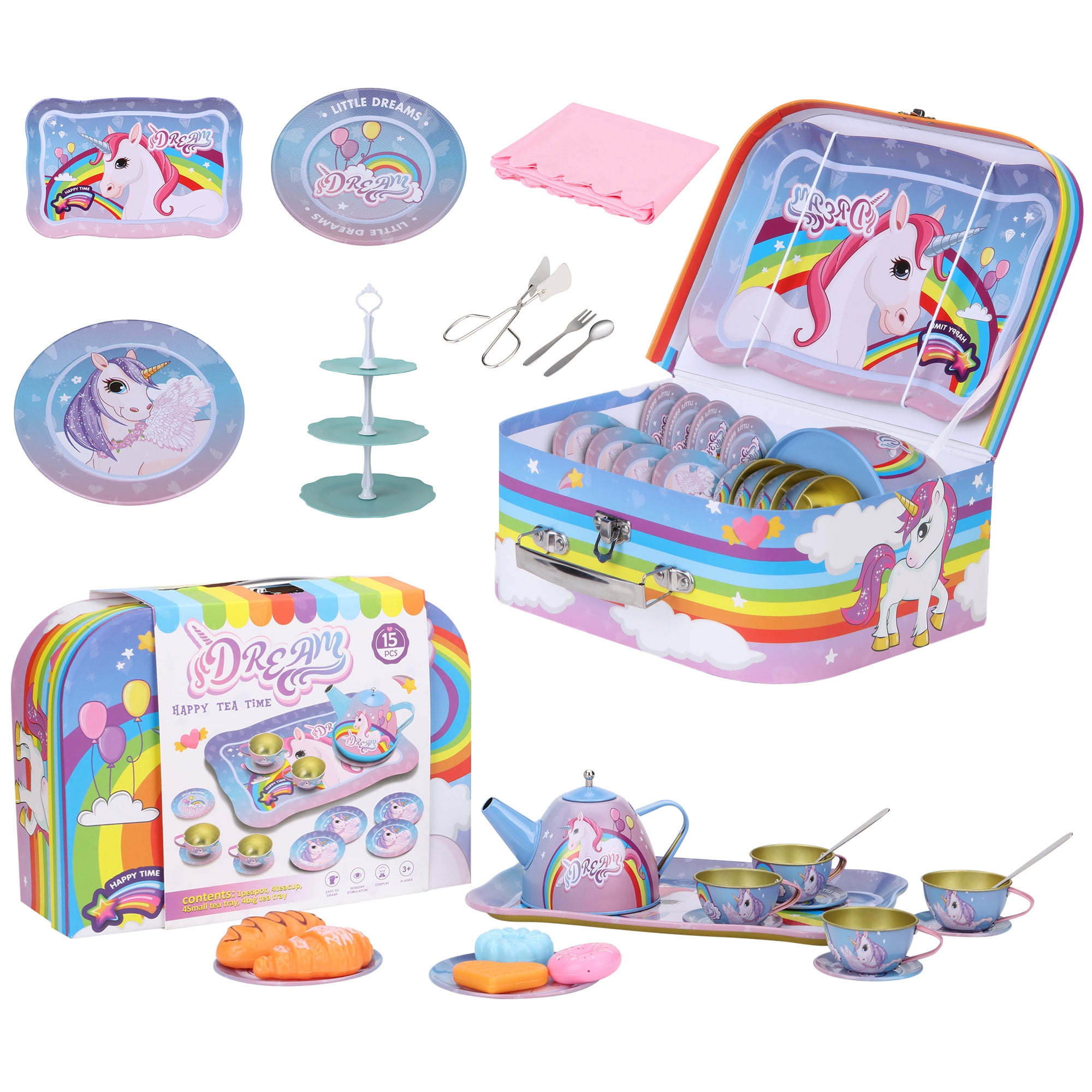LELINTA Tea Party Set, Carrying Case & Food Sweet Treats Playse Kids ...