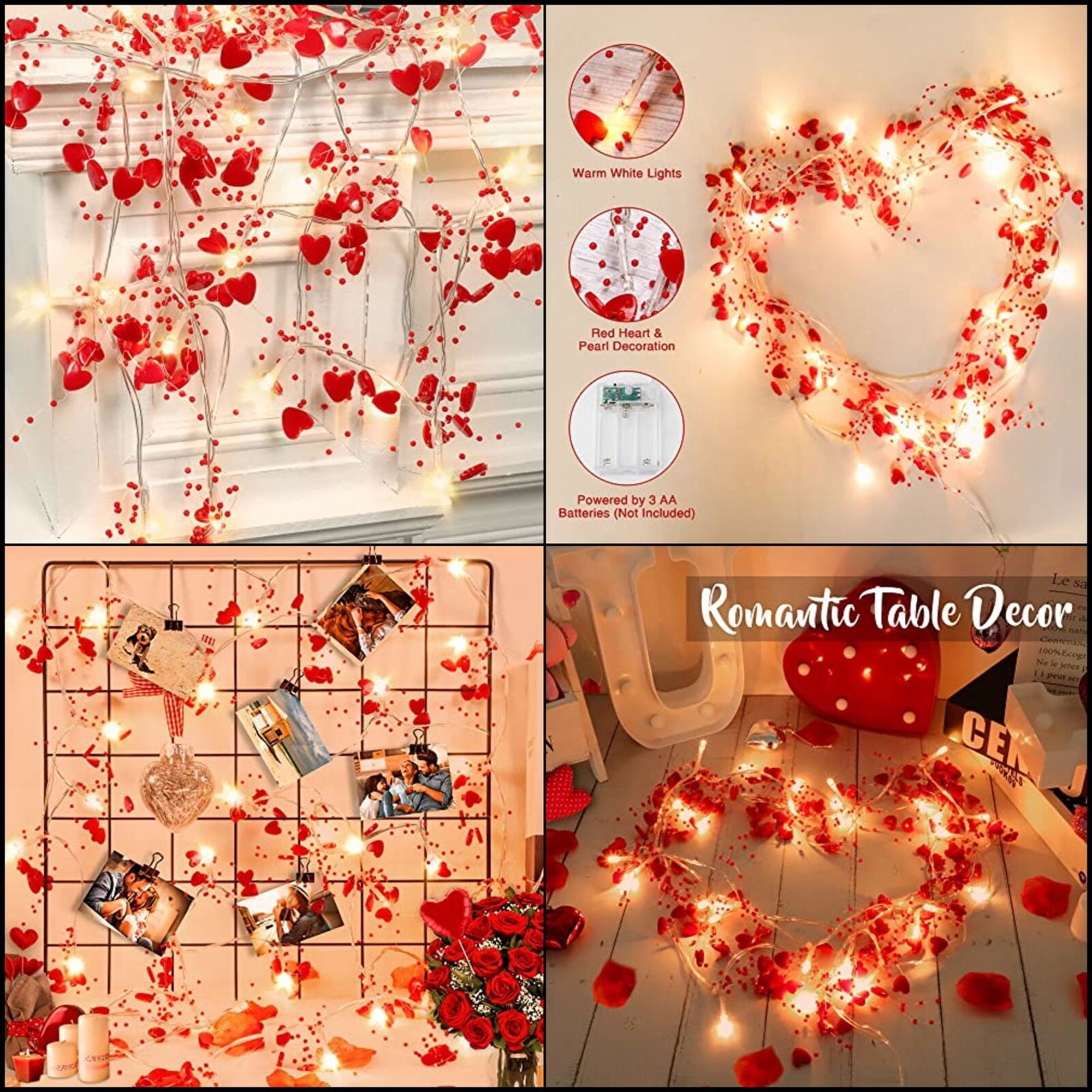 LELINTA Valentine’s Day Heart String Lights - 10 ft 30 LED Pink Heart ...