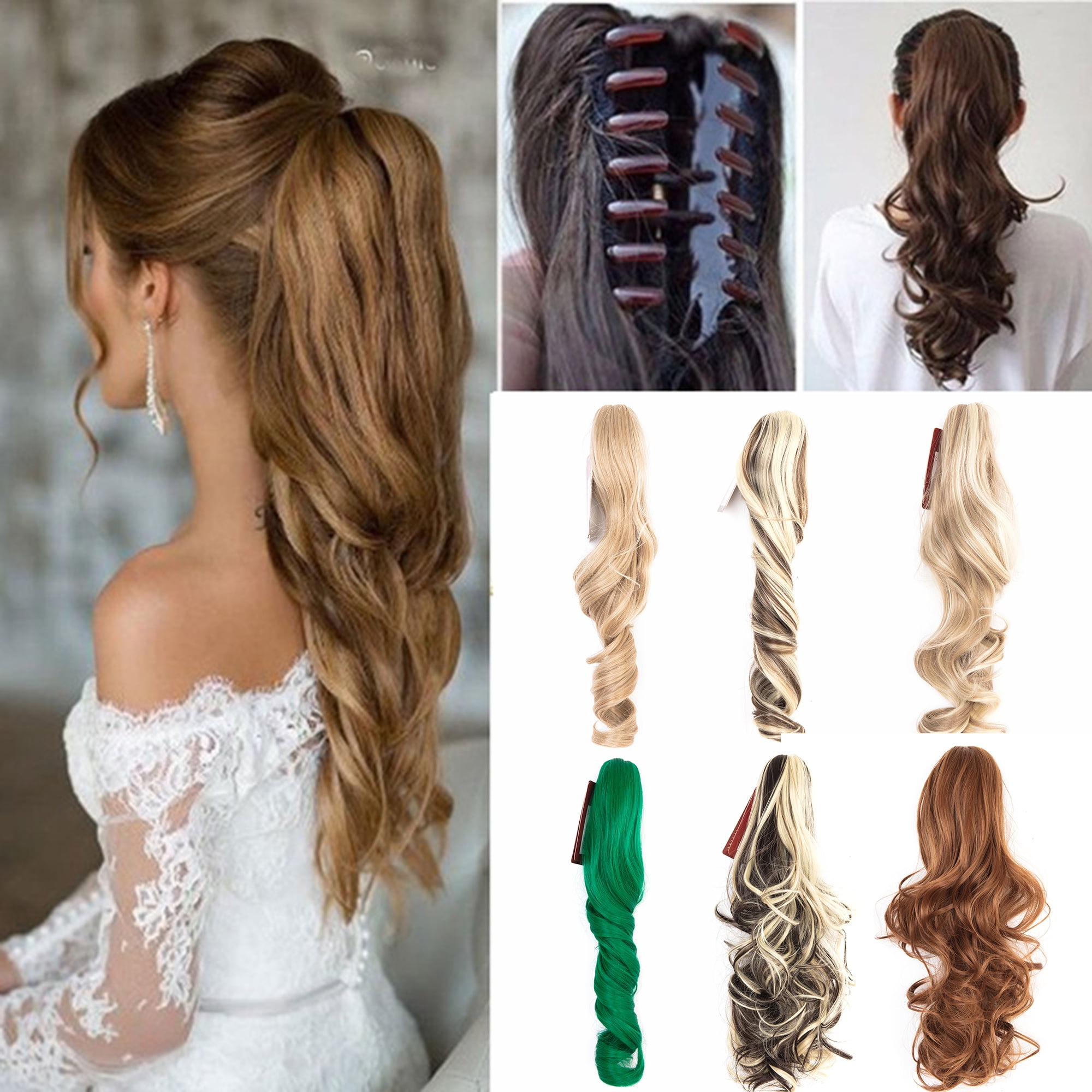 LELINTA Women 18" Long Wave Claw Jaw Ponytail Hair Extension Piece 170g ...