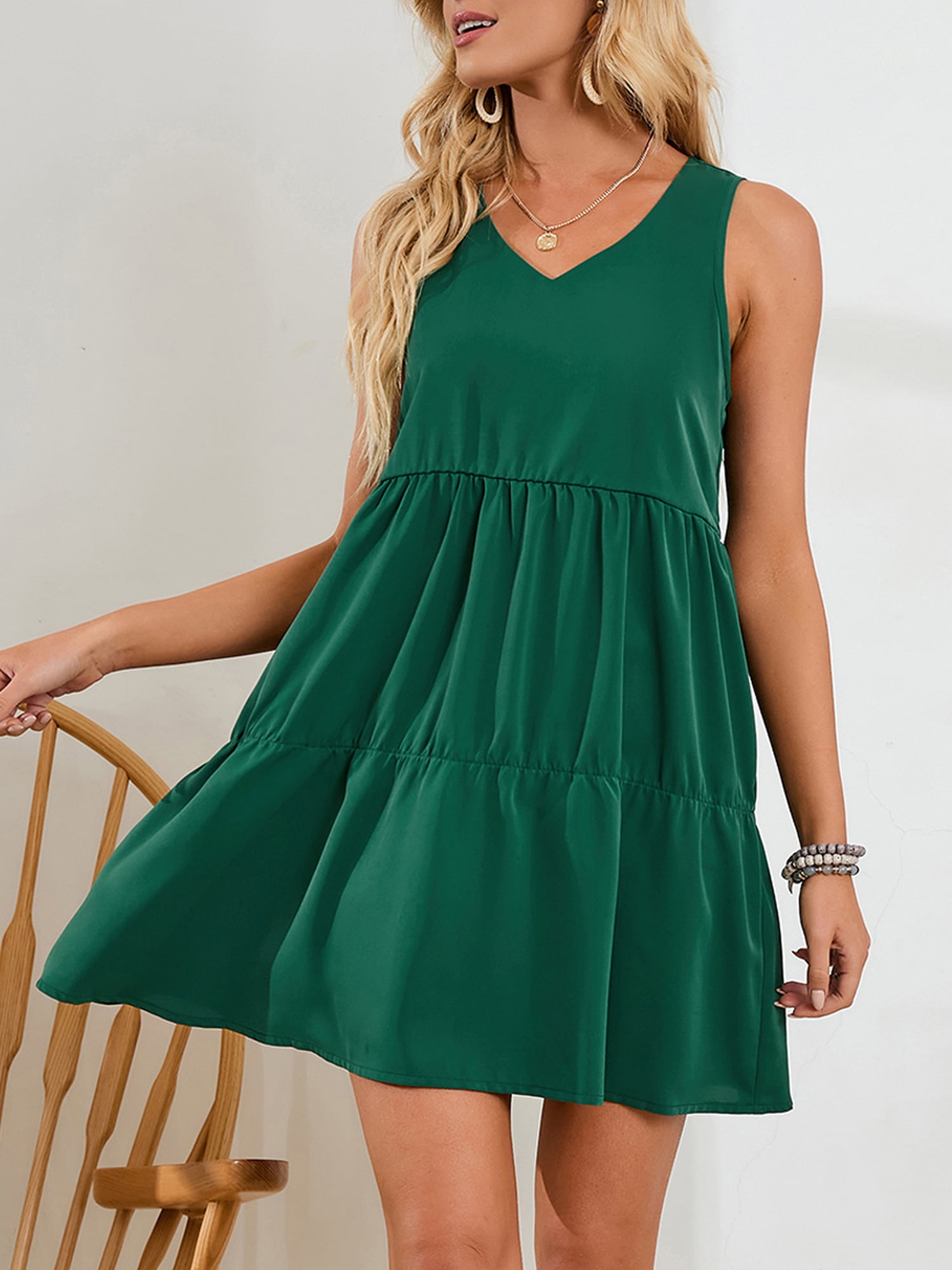 LELINTA Women Plus Size Summer Tunic Dress V Neck Casual Loose Flowy ...