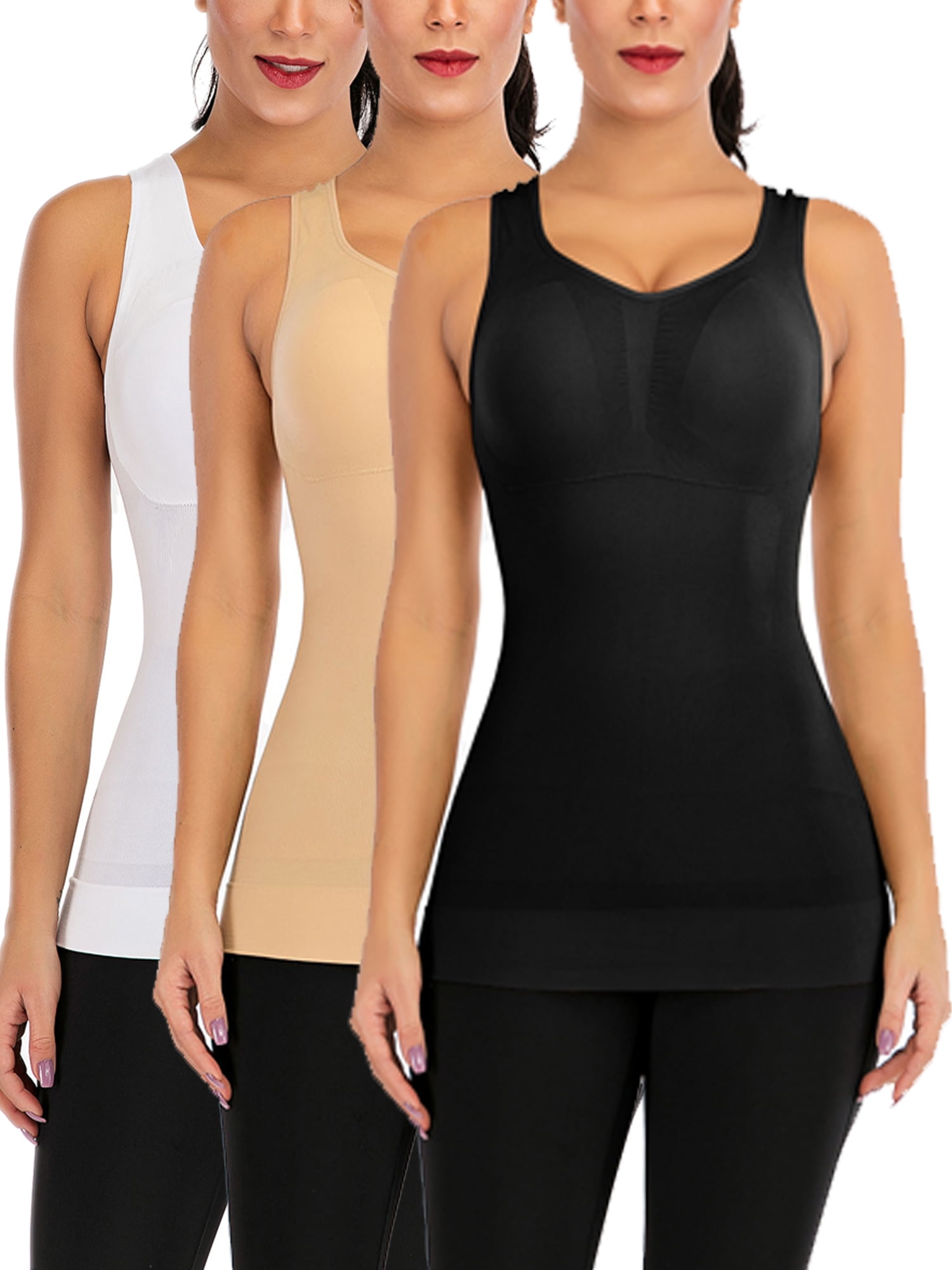 LELINTA Women's 3 Pack Compression Camisole with Built in Bra Padded ...