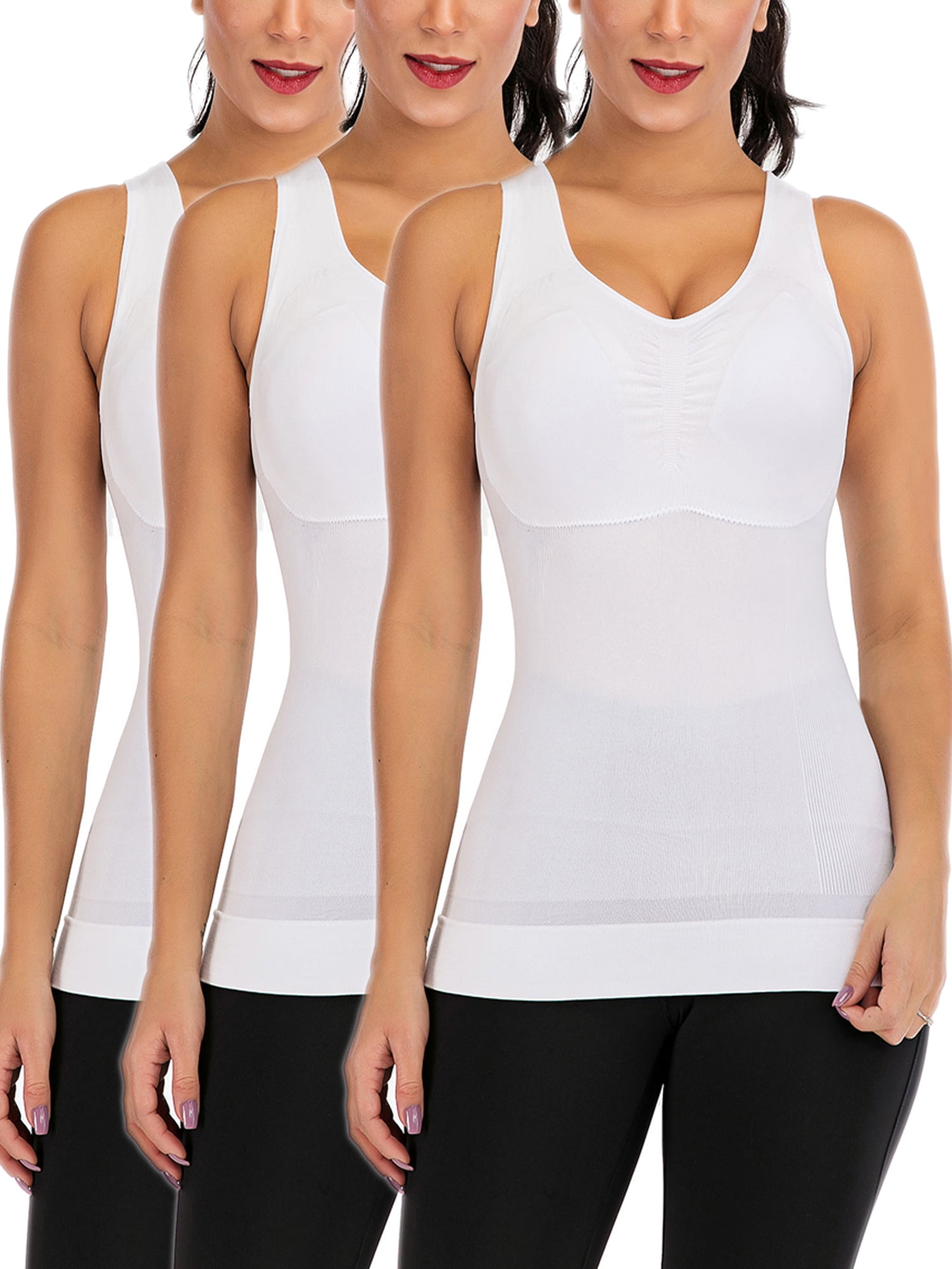 Lelinta Womens 3 Pack Compression Camisole With Built In Bra Padded