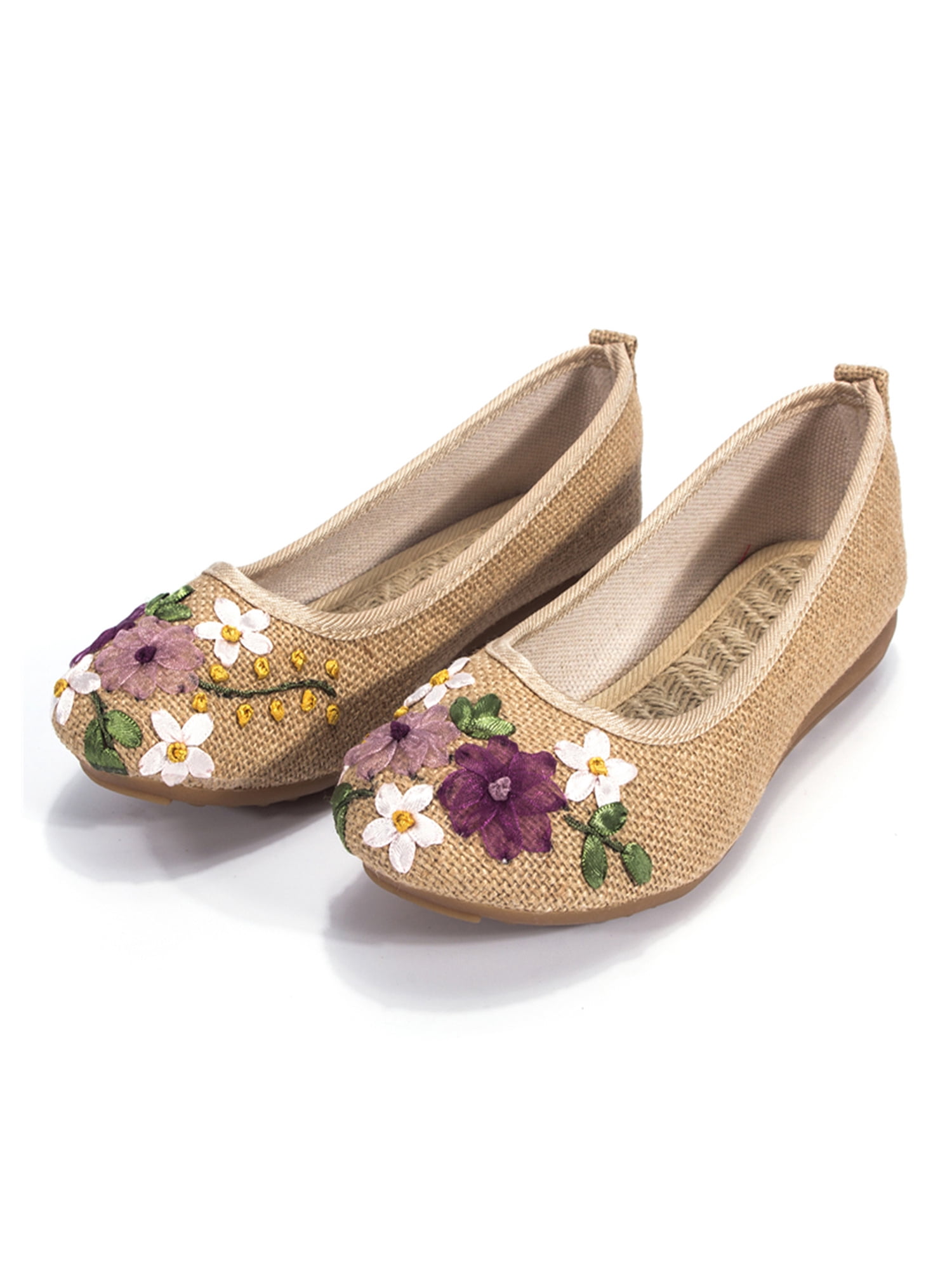 LELINTA Women's Ballet Flats Casual Floral Embroidered Shoes Basic ...
