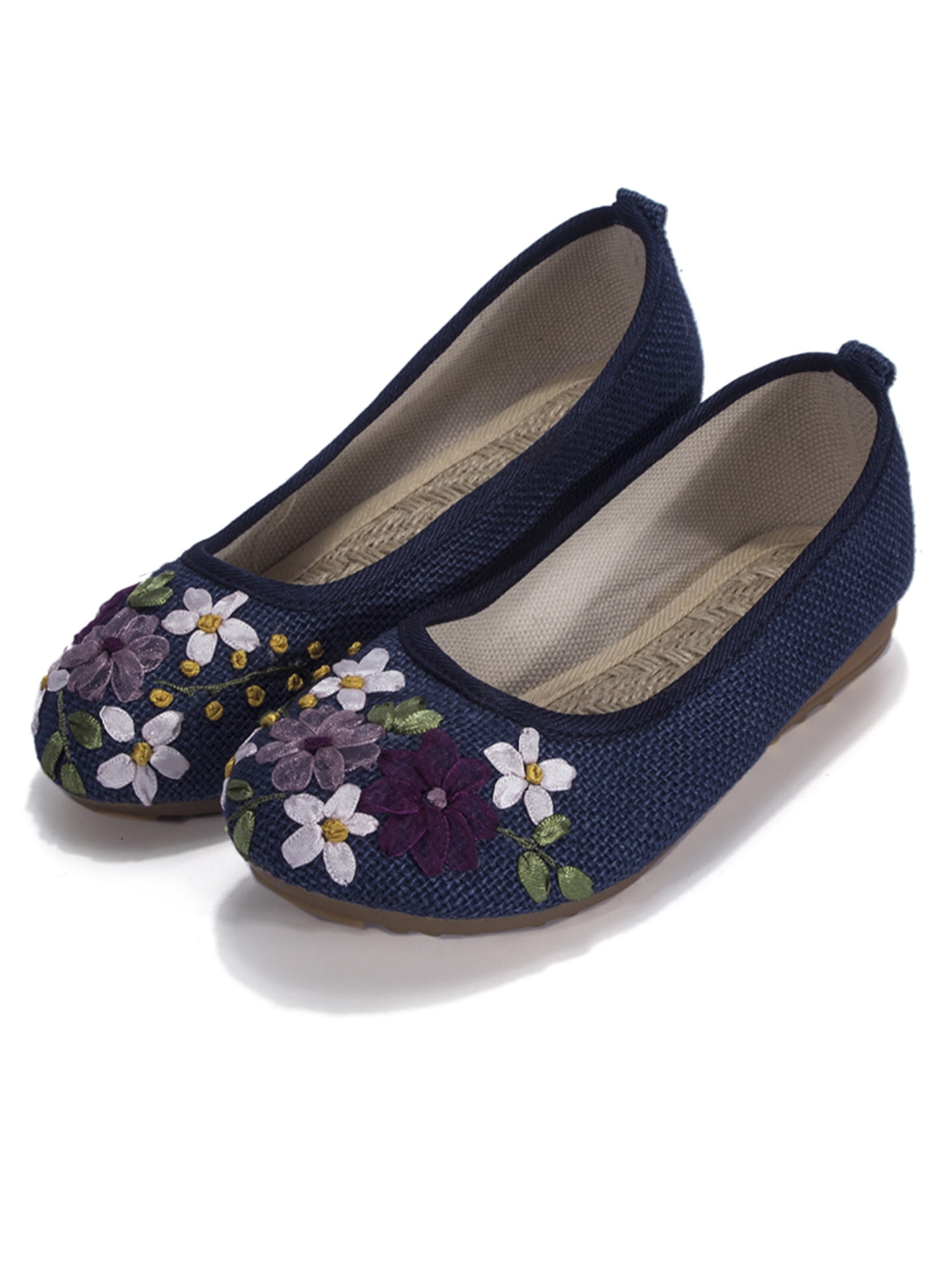 Lelinta Women's Ballet Flats, Comfortable Embroidered Cotton Linen ...