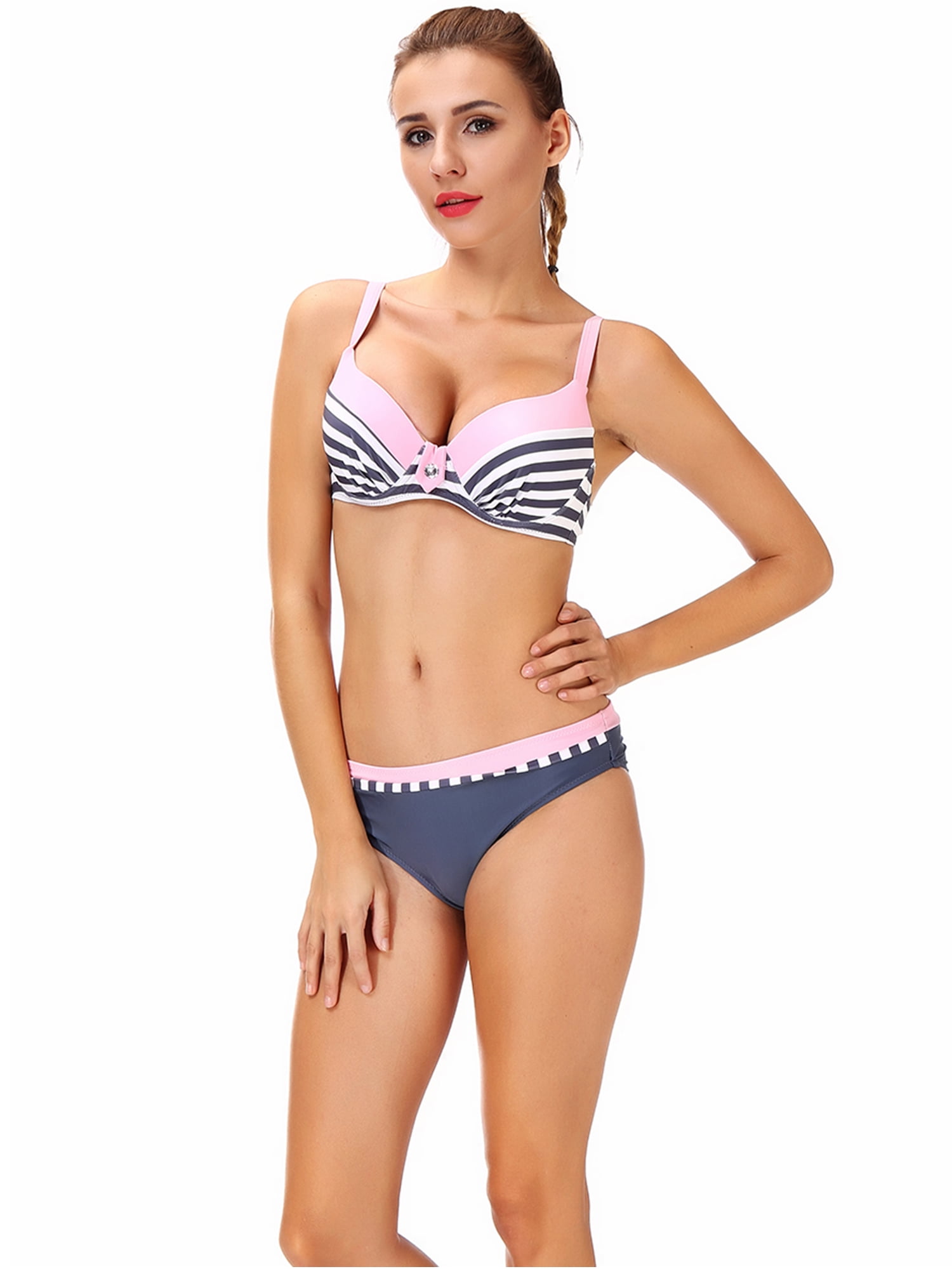 Lelinta Womens Bikini Set Push Up Stripe Swimsuits Top With Candy