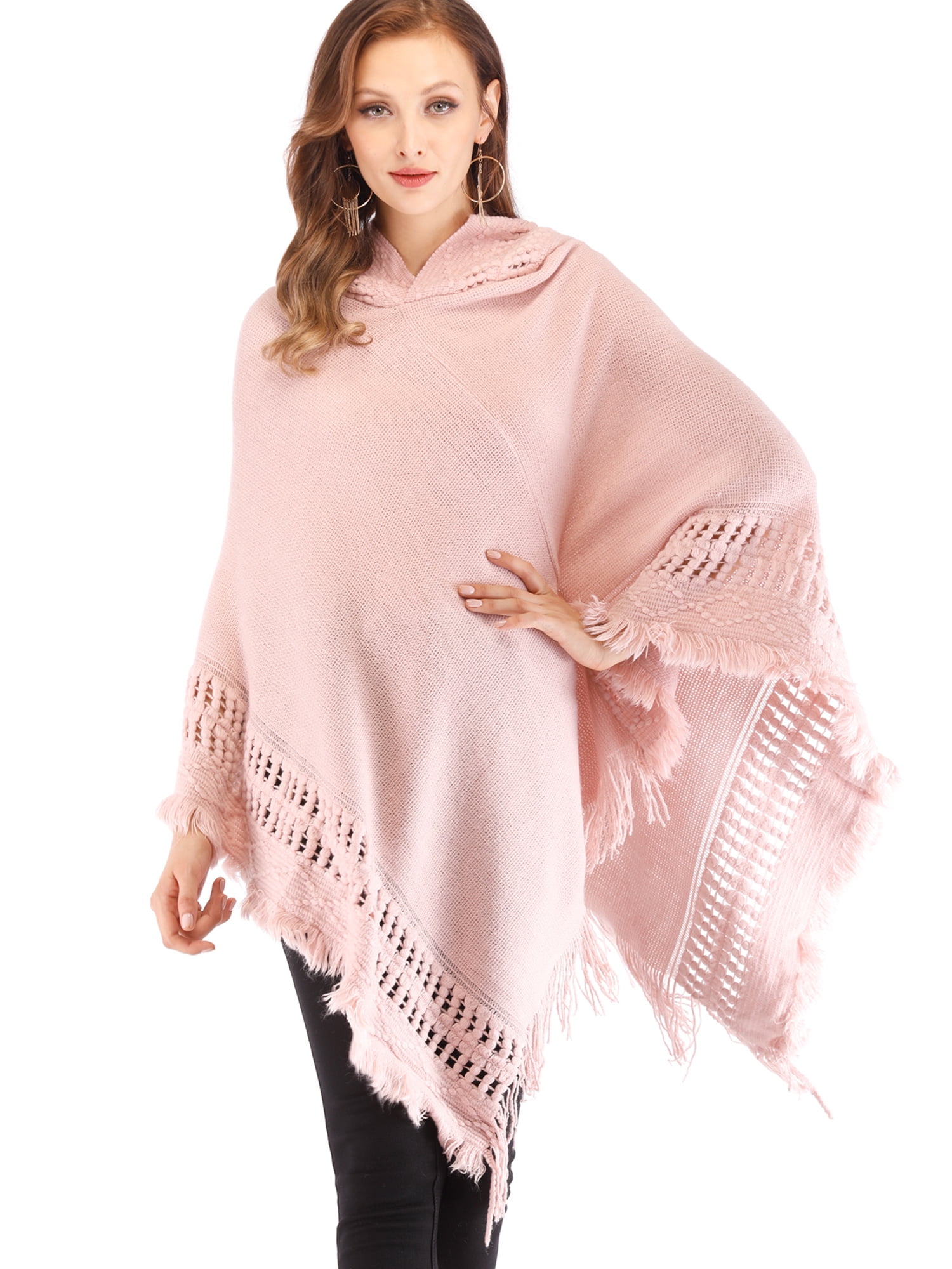 LELINTA Women's Chic Knitted Poncho Pullovers Sweater Classic Stripe ...