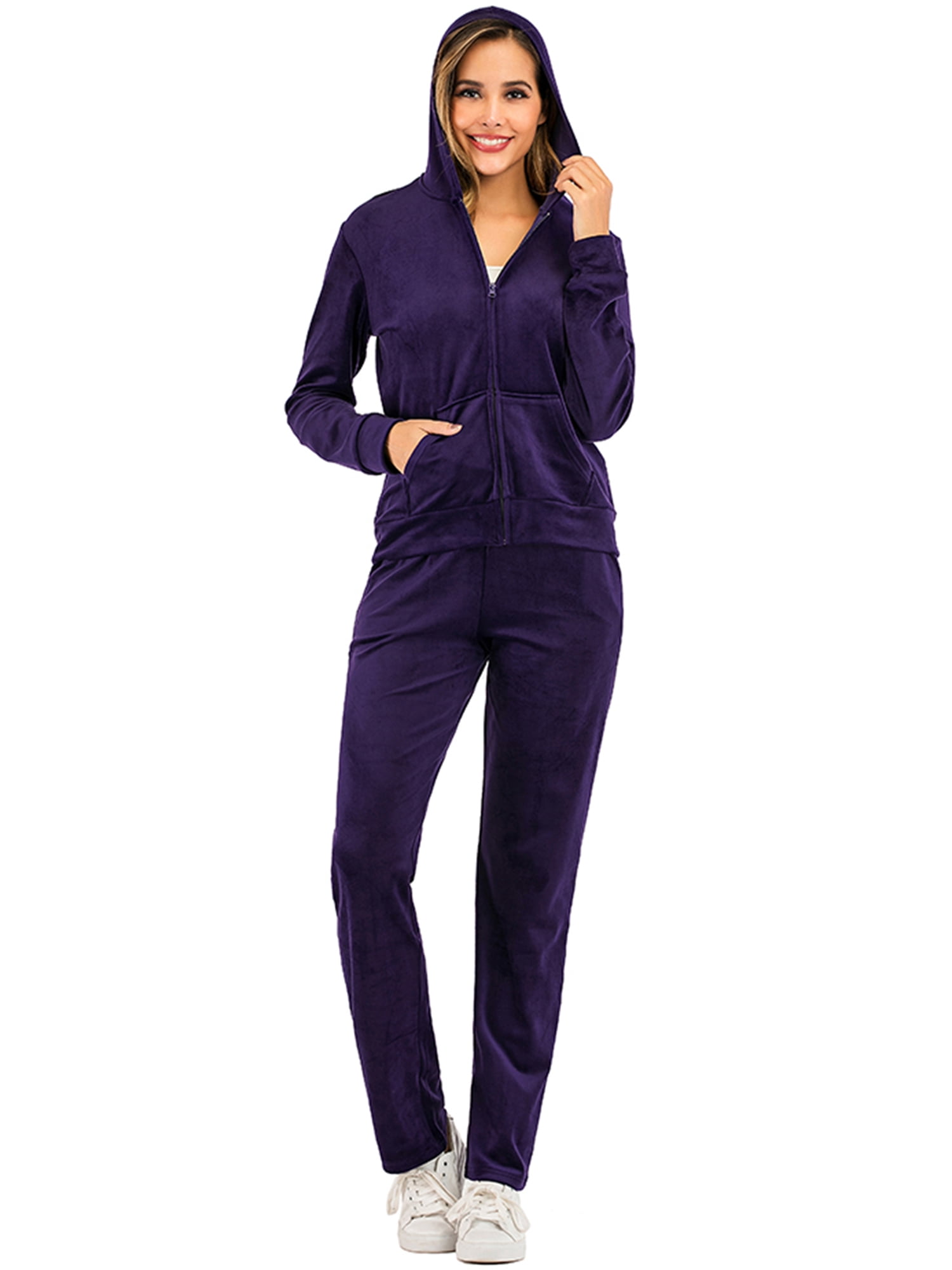 LELINTA Women's Plus Size Velour Tracksuits 2 Piece Outfits Hoodie ...