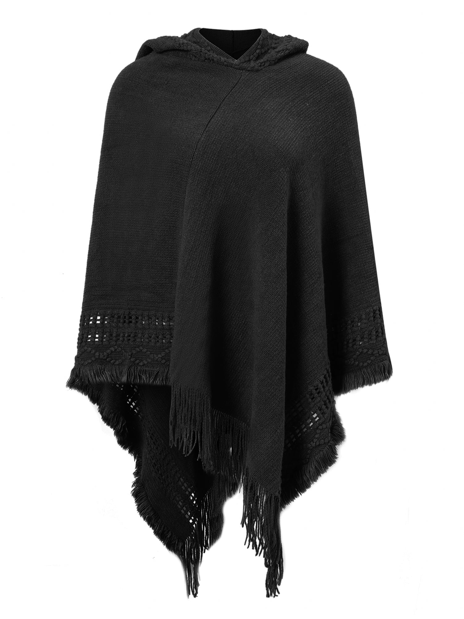 LELINTA Womens Crochet Floral Design Knit Fringe Poncho Pullover Cape ...