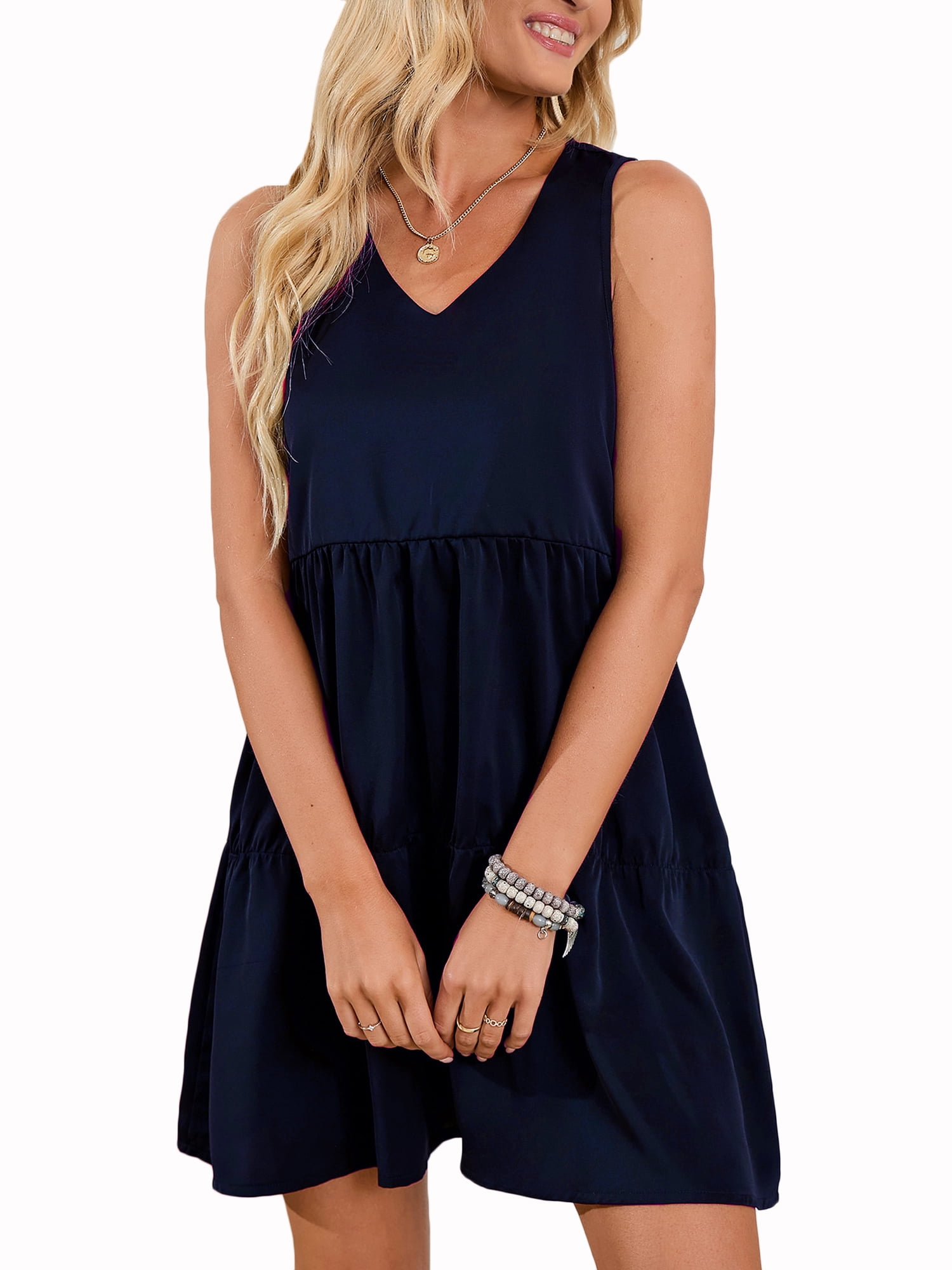 LELINTA Womens Summer Sleeveless Dress Casual V Neck Sundress Swing ...