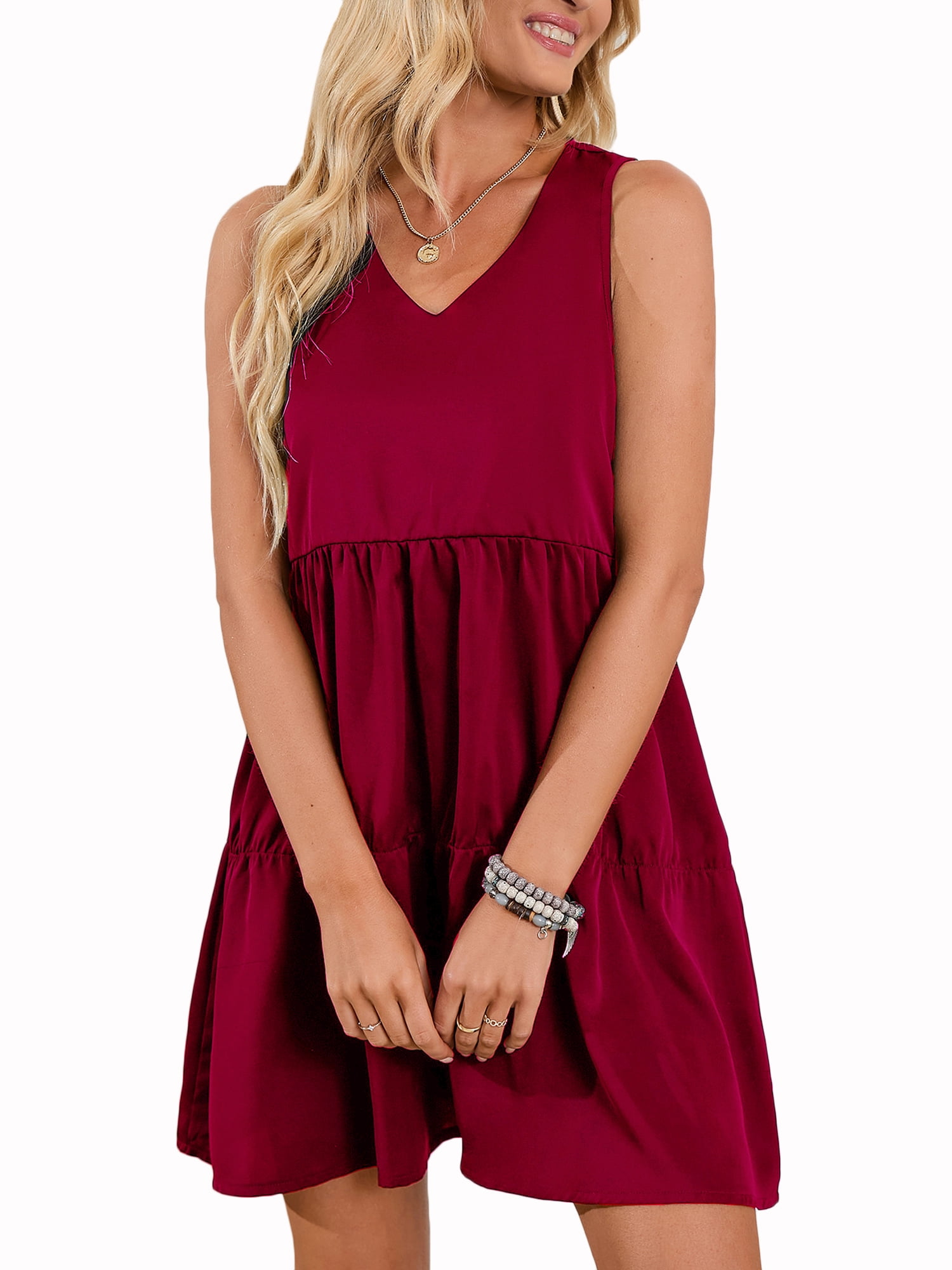 LELINTA Womens Summer Sleeveless Dress Casual V Neck Sundress Swing ...