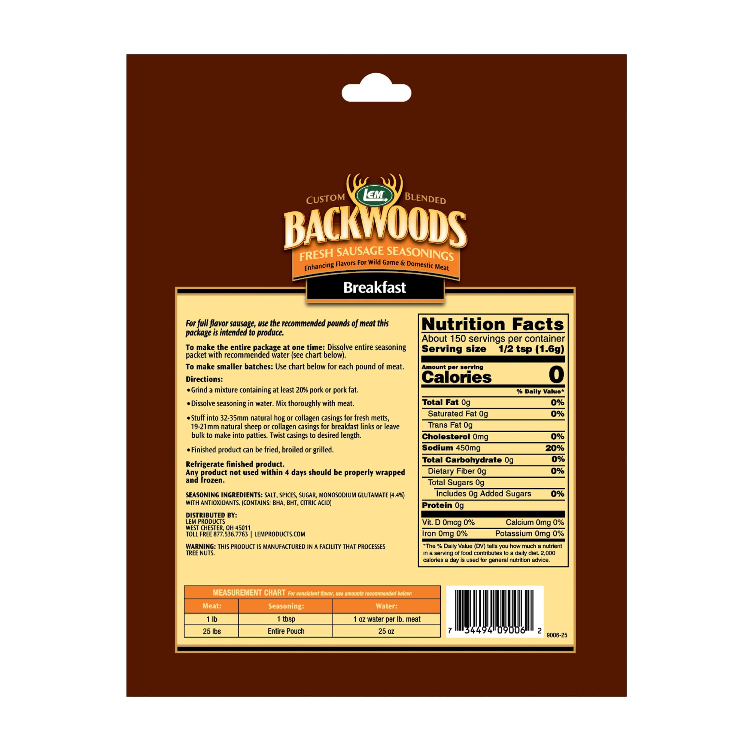 LEM Products Backwoods SCH4 Breakfast Fresh Sausage Seasoning, Ideal ...