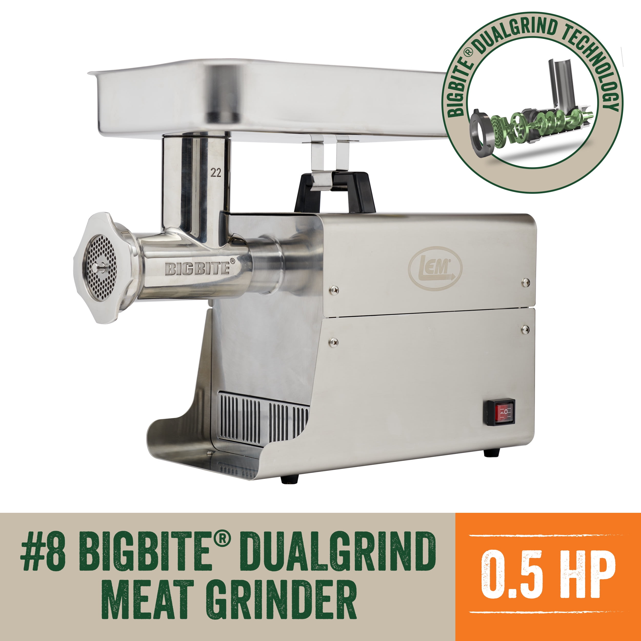 LEM Big Bite #8 Dual Grind Meat Grinder with Coarse Grind Option ...