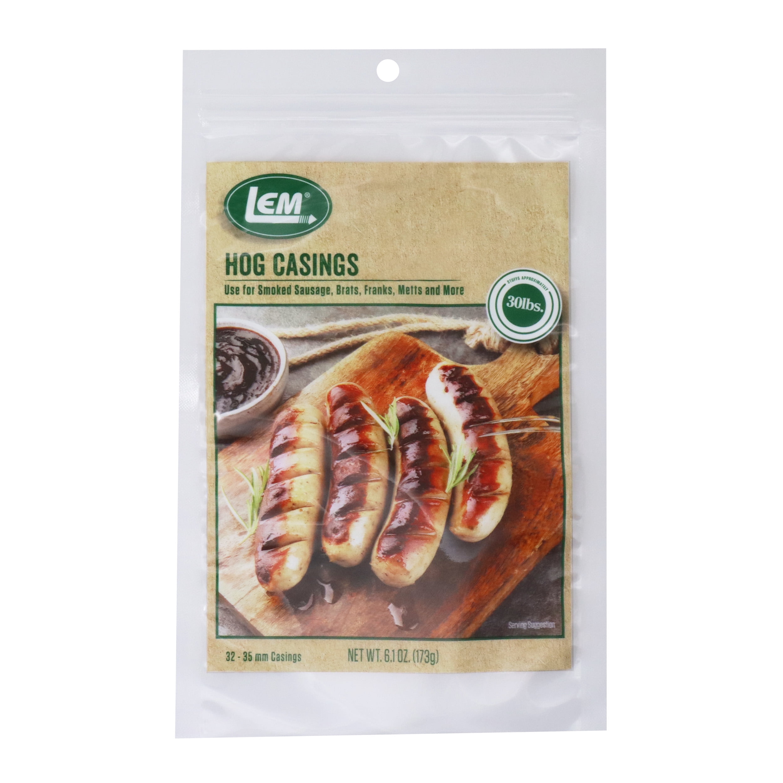 LEM Products Pre-Tubed Natural Hog Casings, 32-35mm, Edible Sausage ...