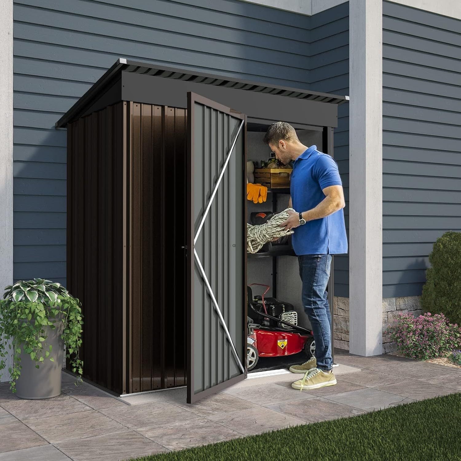 LEMBERI 5x3 FT Outdoor Storage Shed with Floor,Tool Garden Metal Sheds ...