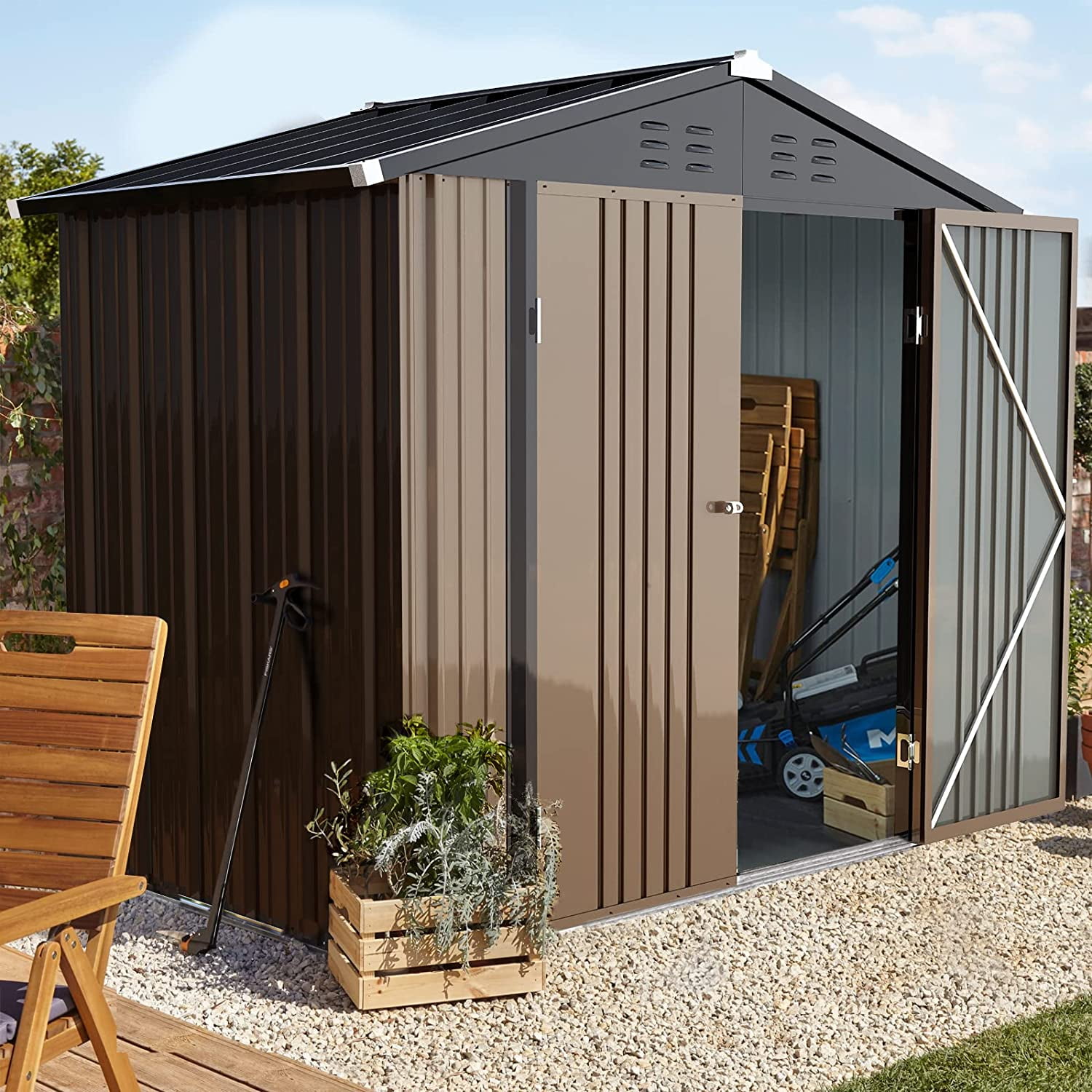 LEMBERI 6x8 FT Outdoor Storage Shed,Tool Garden Metal Sheds with ...