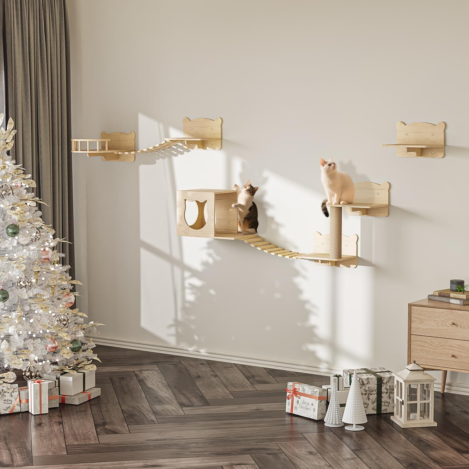 LEMBERI Cat Wall Shelves, Wooden Feline Furniture, 9 Pcs Set Wall ...