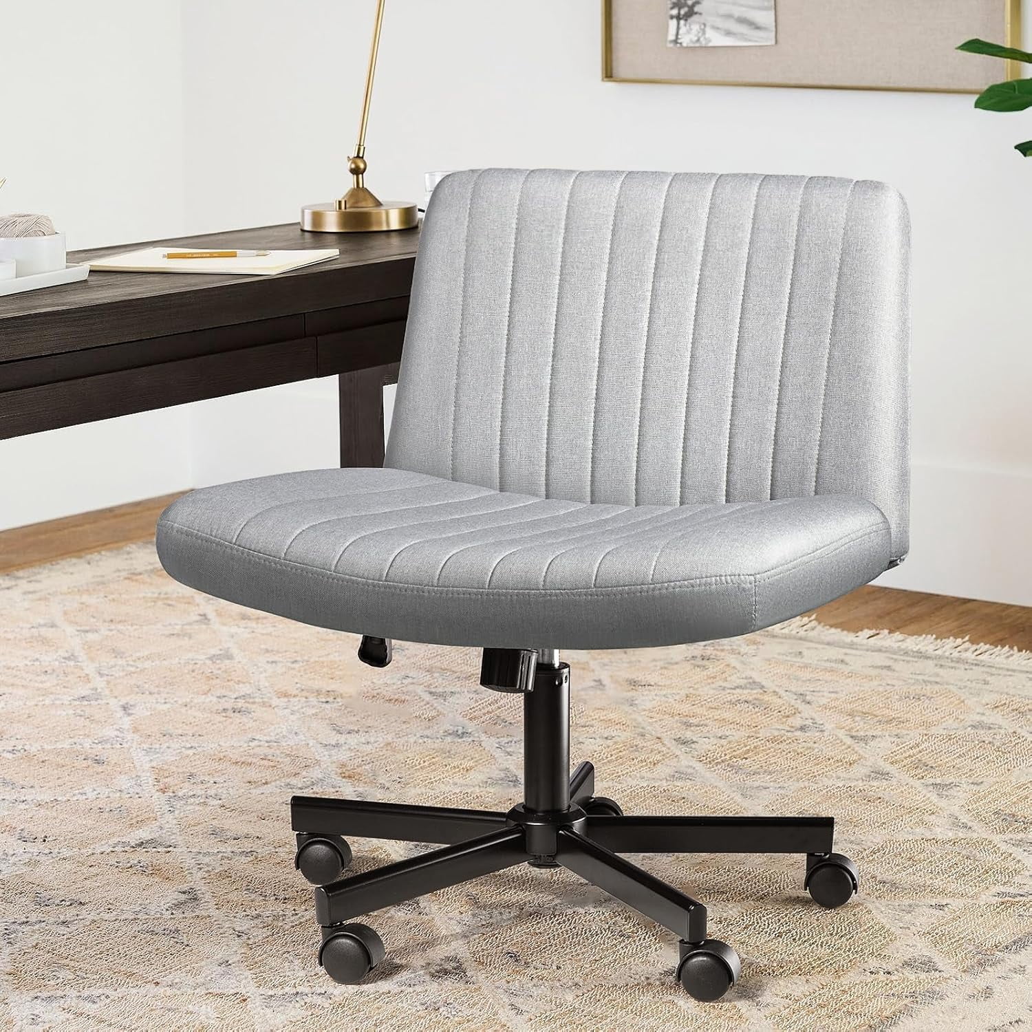 LEMBERI Criss Corss Chair with Wheels,Fabric Padded Armless Wide Office ...