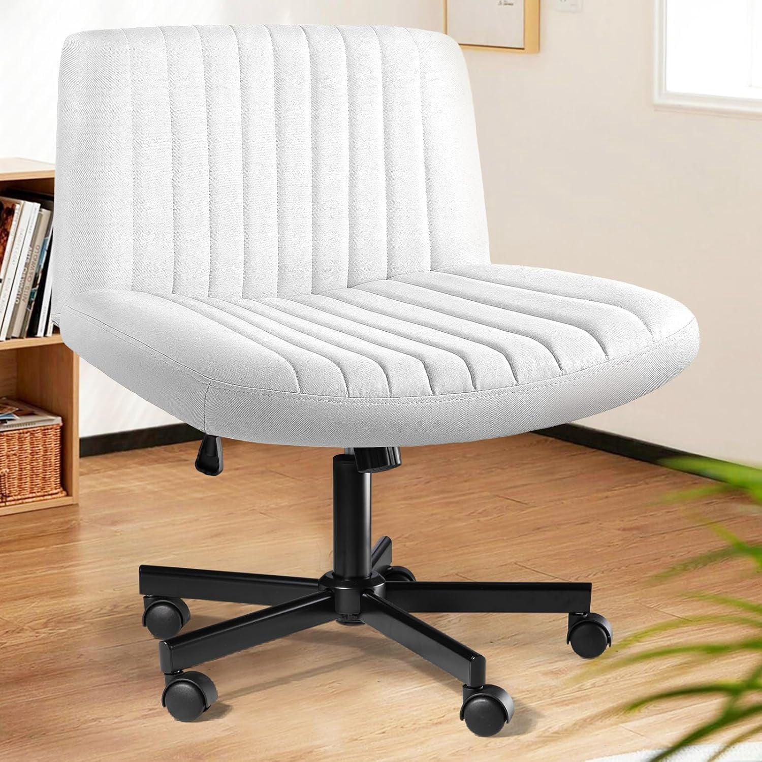 LEMBERI Criss Corss Chair with Wheels,Fabric Padded Armless Wide Office ...
