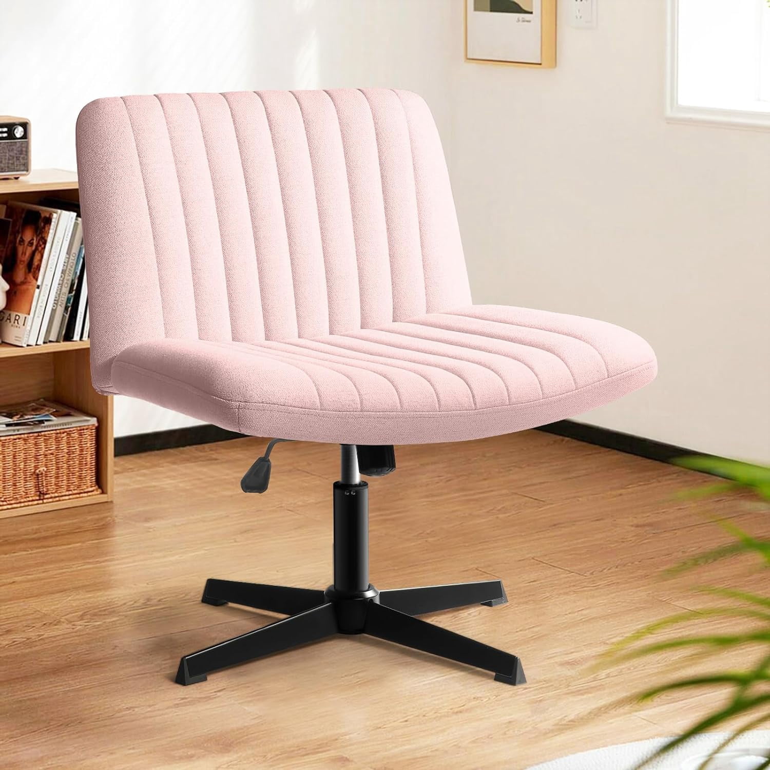 LEMBERI Fabric Padded Desk Chair No Wheels, Armless Wide Swivel Home ...