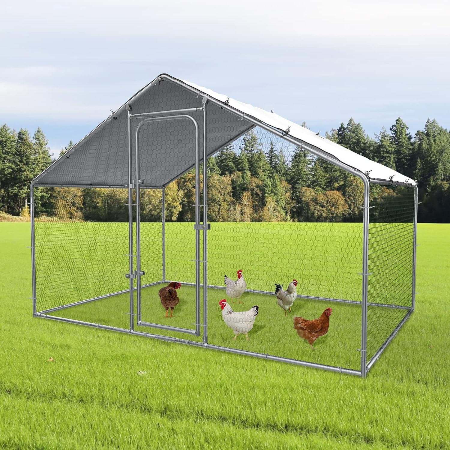 LEMBERI Heavy Duty Metal Chicken Coop, Predator-Proof Wire House, 6.5’L ...