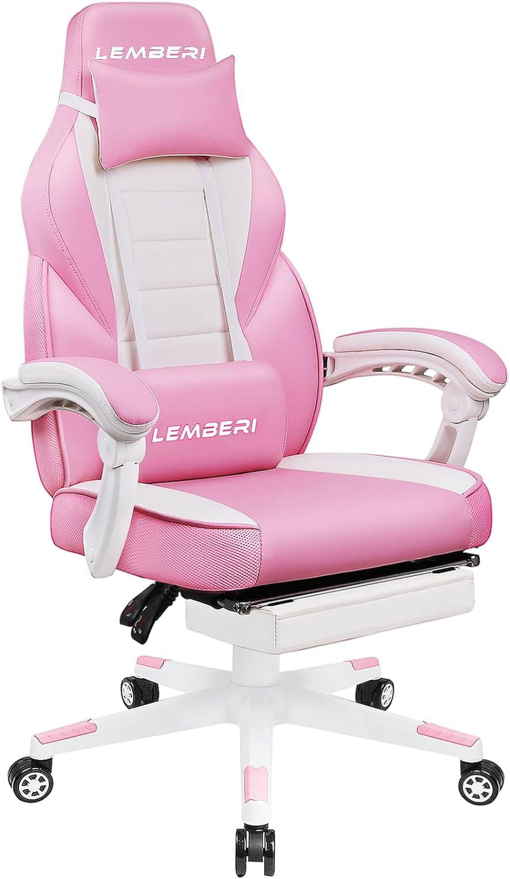 LEMBERI Pink Gaming Chair with footrest, Cute Pink Gamer Chair for Girl ...
