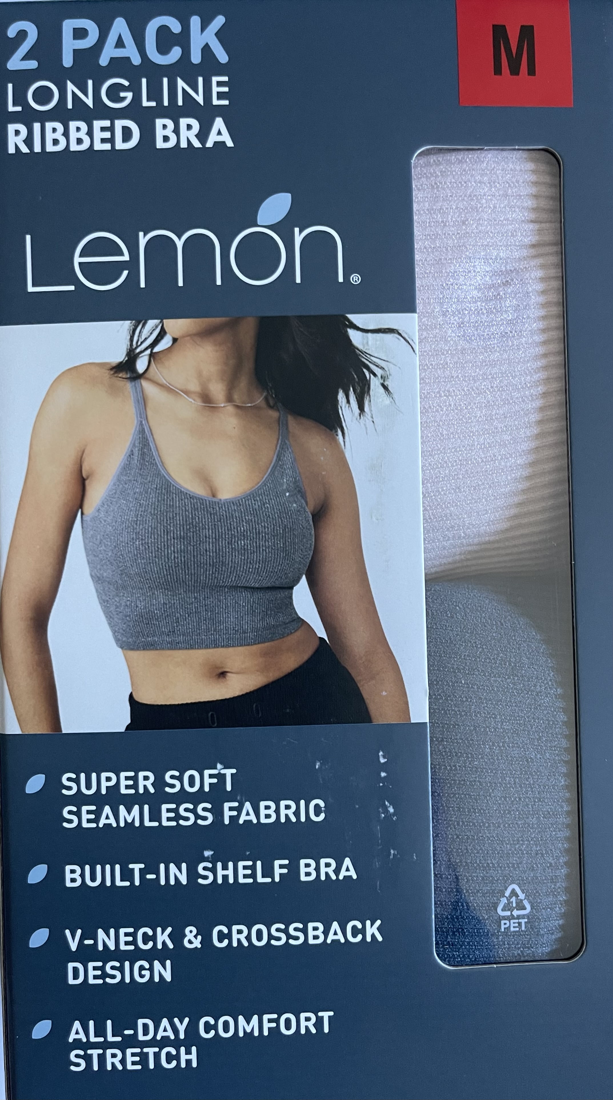 LEMON 2 Pack Seamless Longline Ribbed Bra(Pink /Grey, Medium) - Walmart.com