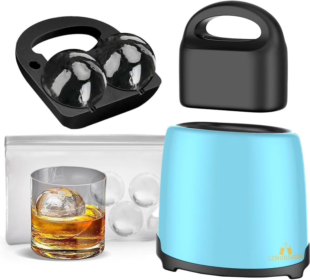 LEMONSODA Premium Clear Ice Ball Maker - 2 Large 2.5 inch Crystal Clear ...