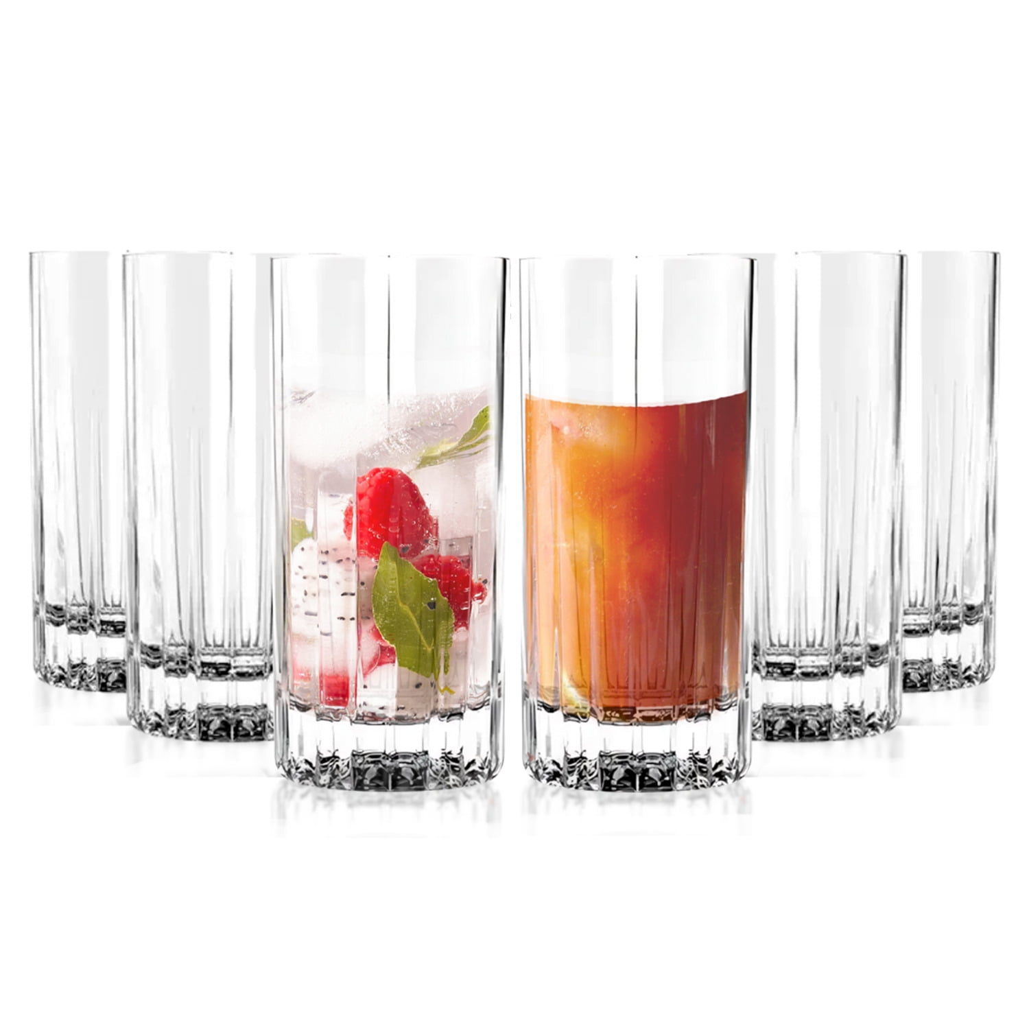 LEMOSODA Heavyweight Crystal Cut Tom Collins Glasses 11.5 Oz Highball ...