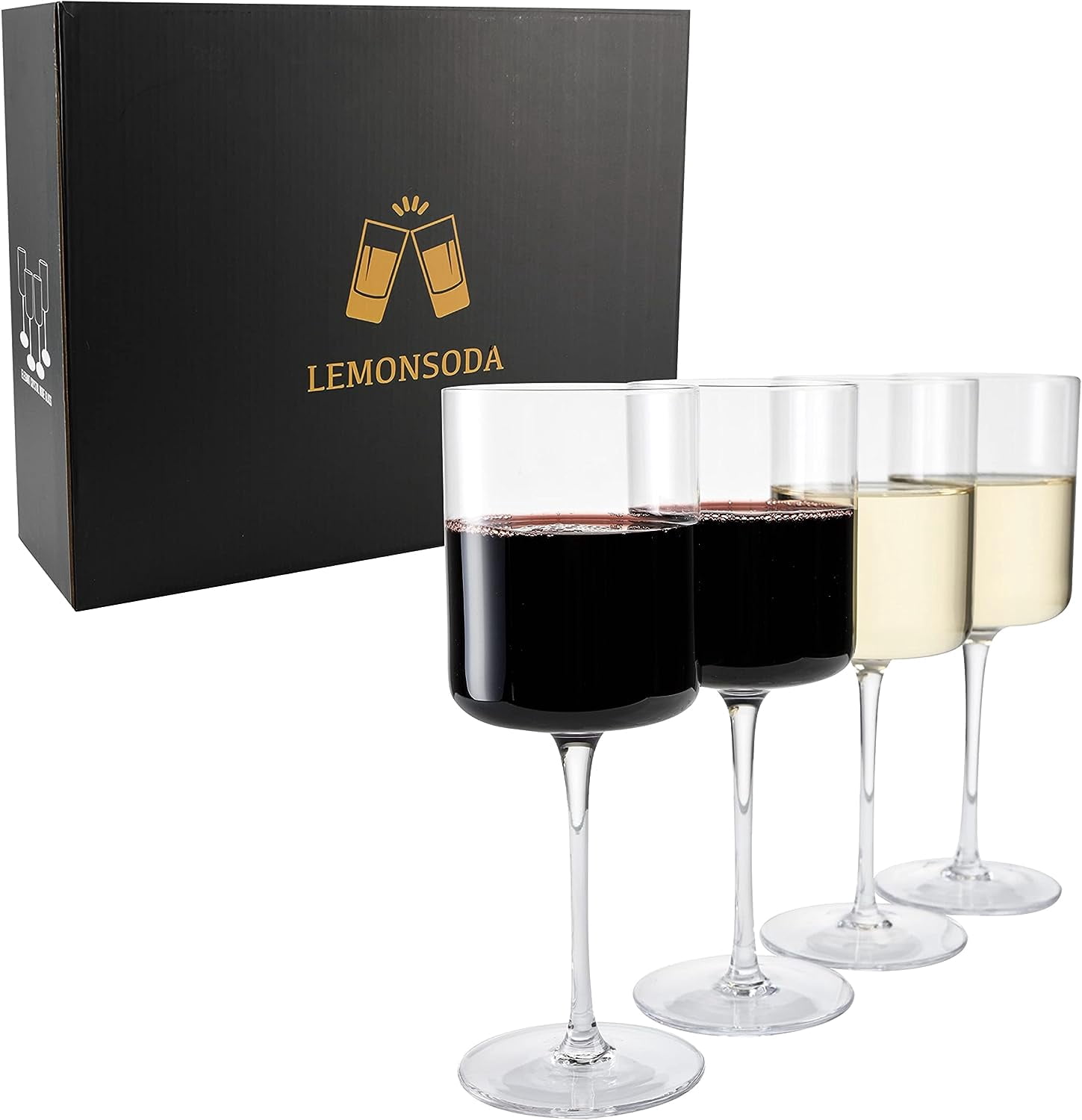 LEMONSODA Wine Glasses - Elegant Crystal Straight Edge Design - Enjoy ...