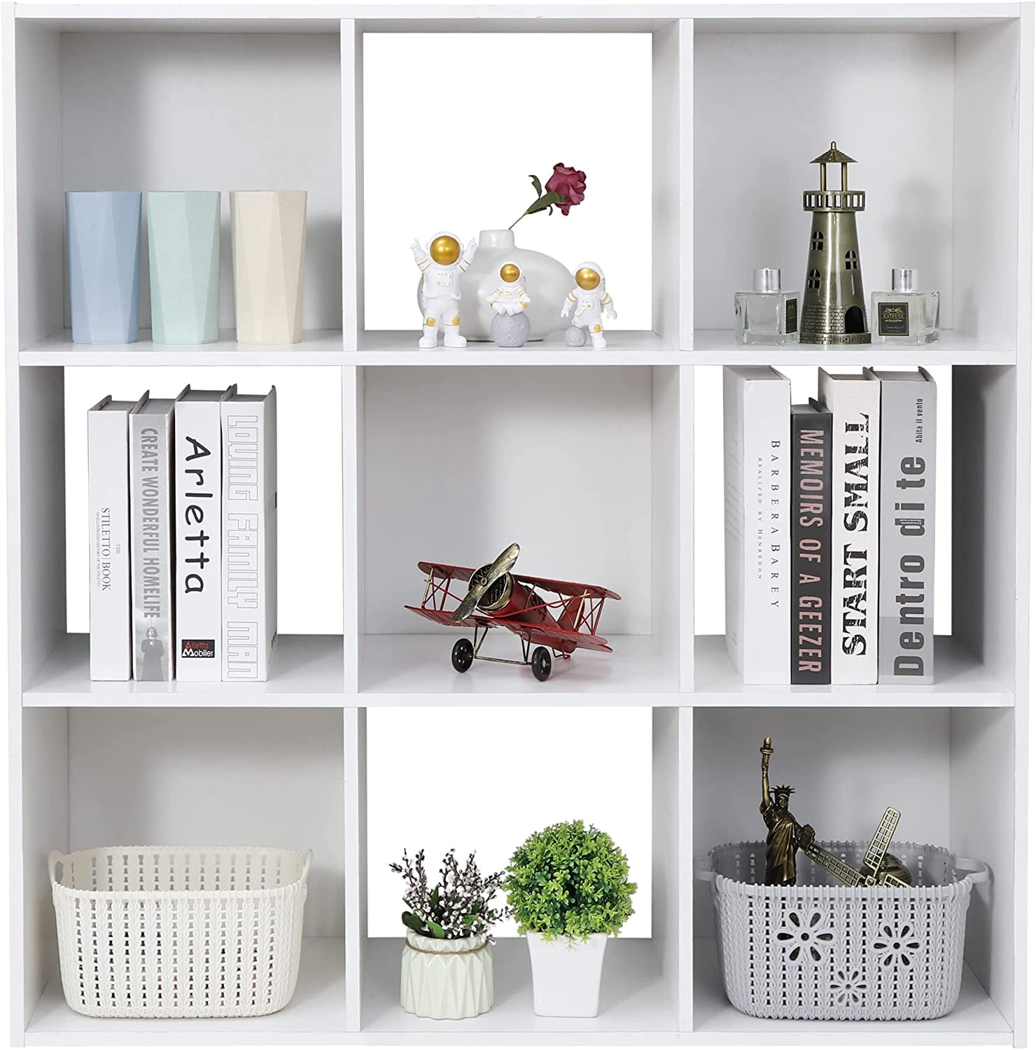 LEMY 9-Cube Storage Organizer Bookshelf, Wooden Open Display Bookcase ...