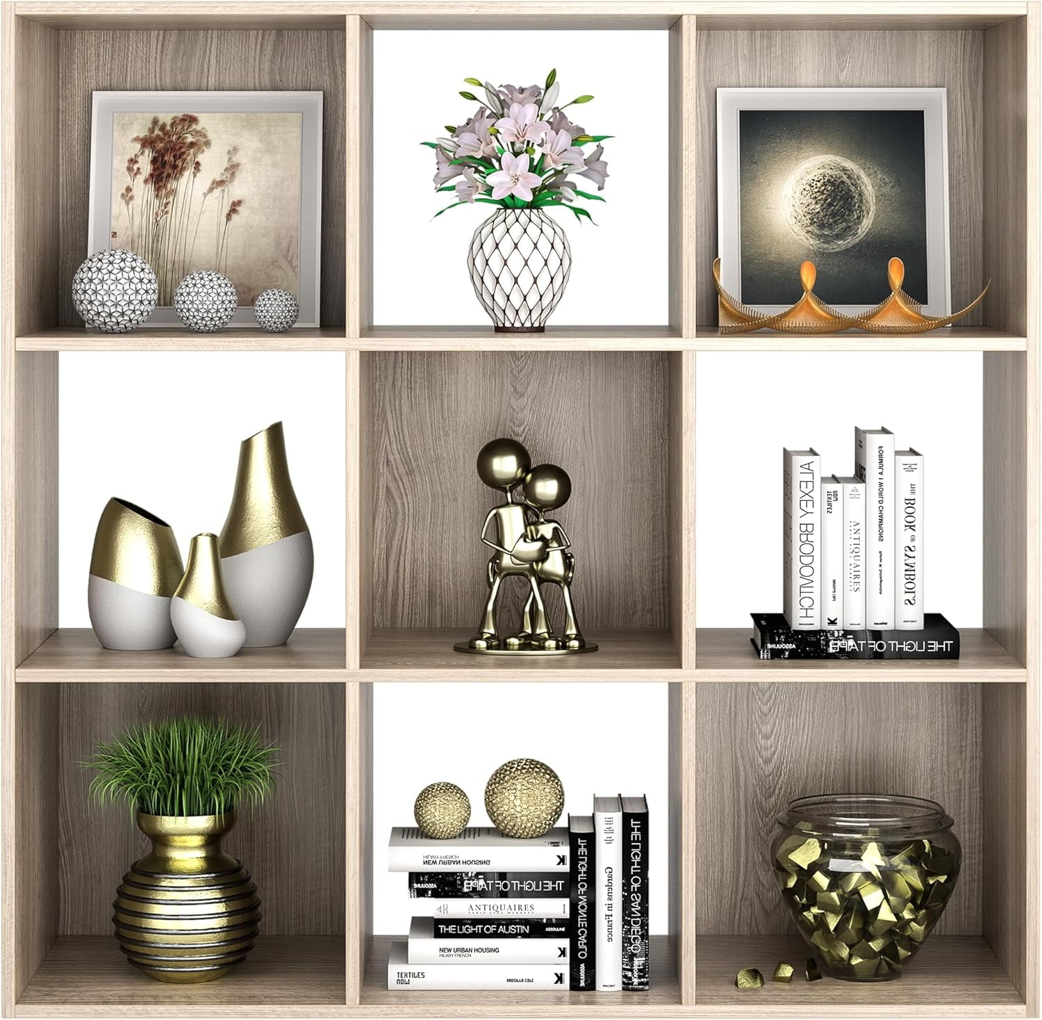 LEMY 9 Cubes Storage Organizer Shelf, Wooden Cube Bookcase, Opening ...