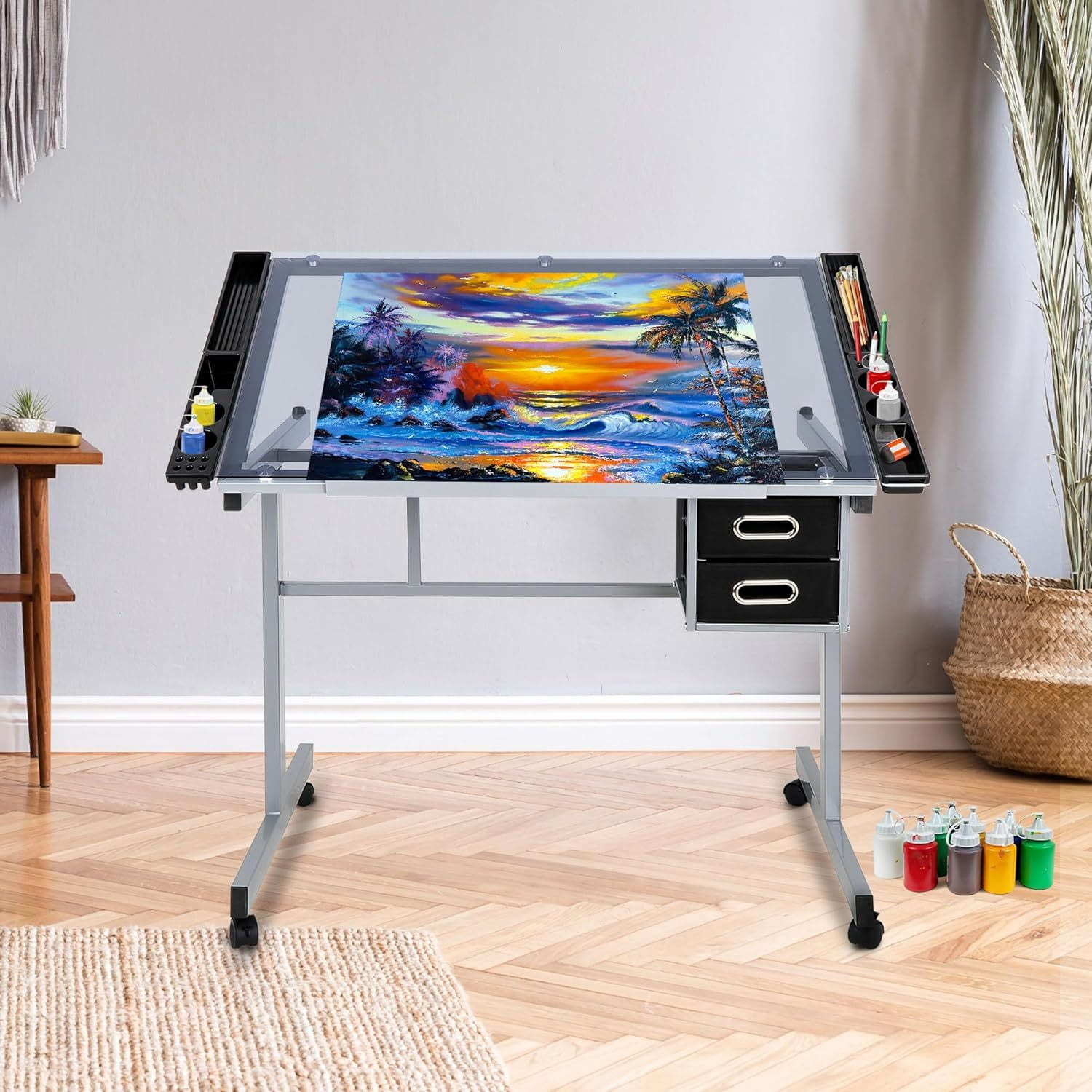 LEMY Drafting Table Adjustable Tilting Tabletop, Artist Drawing Desk ...