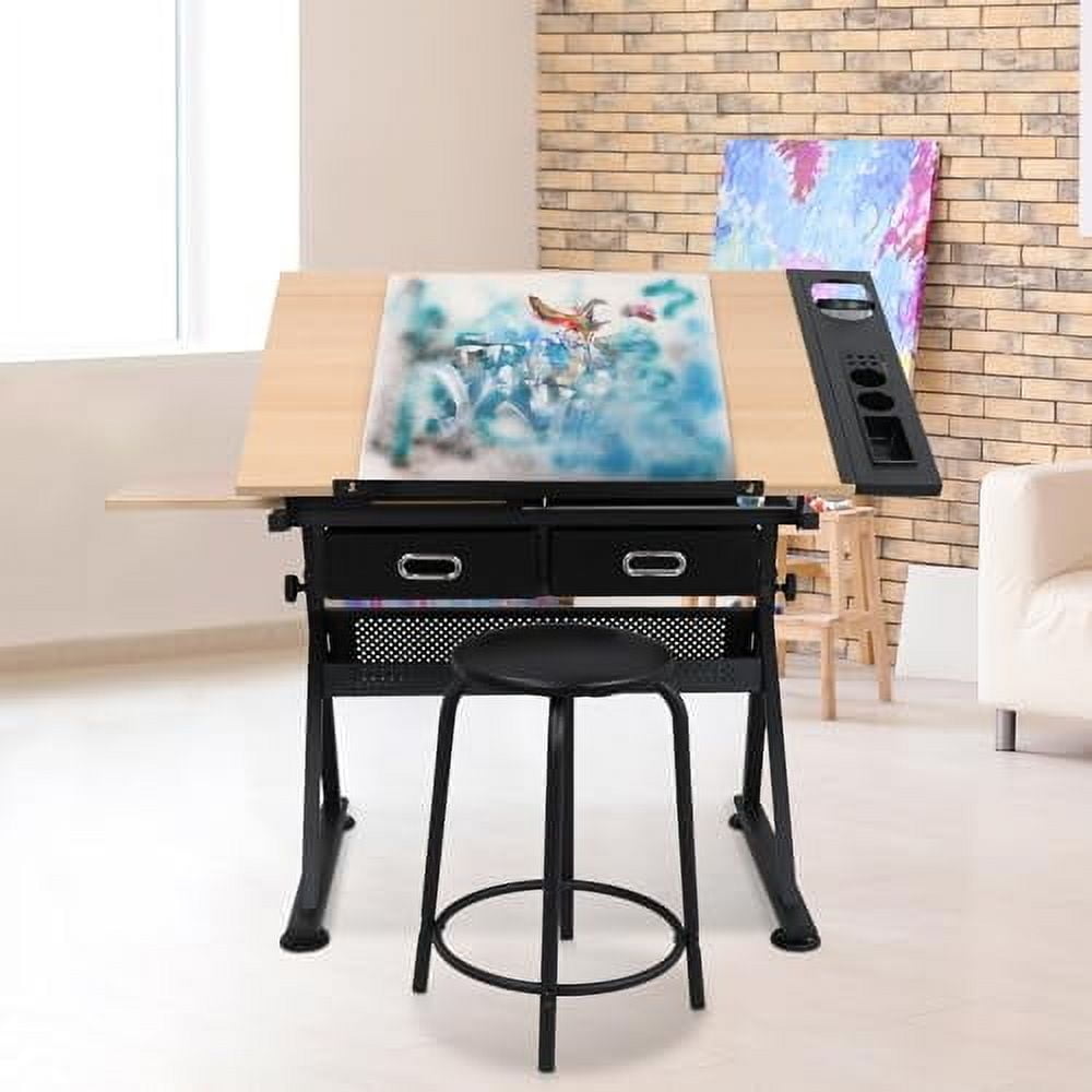 LEMY Drafting Table with Stool, Height Adjustable Tilting Tabletop Art ...