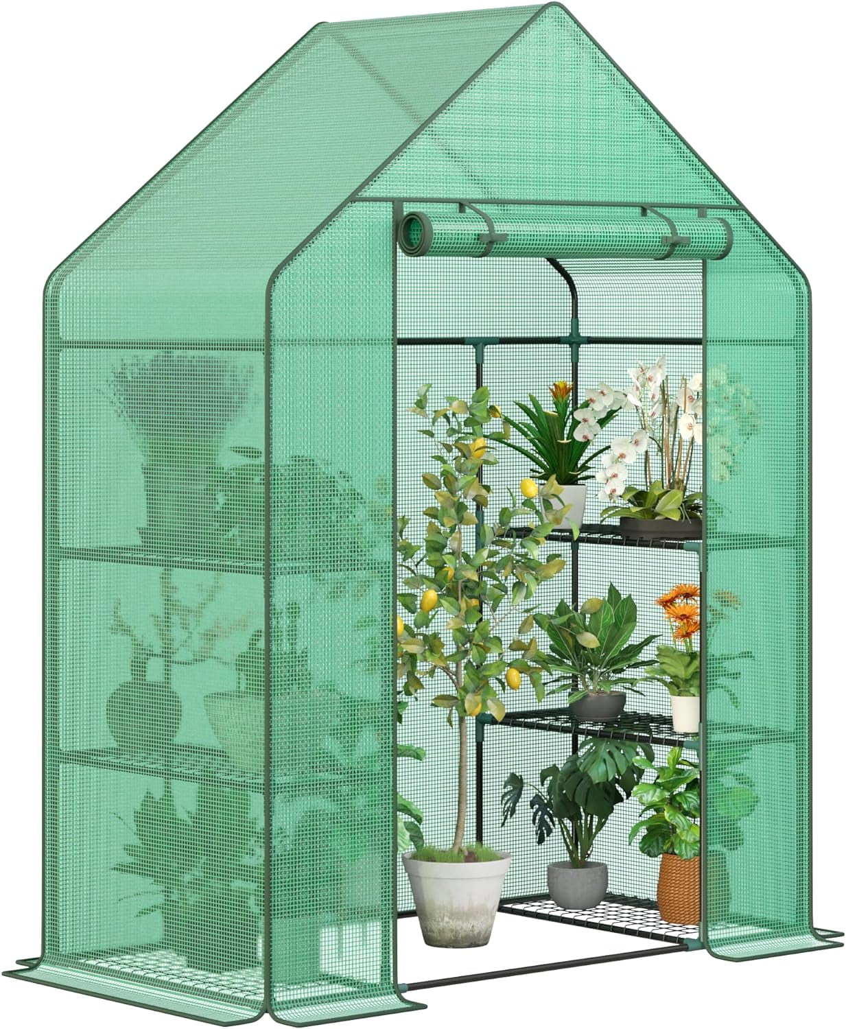 LEMY Mini Walk-in Greenhouse 3-Tier 6-Shelf Indoor Outdoor Plant ...