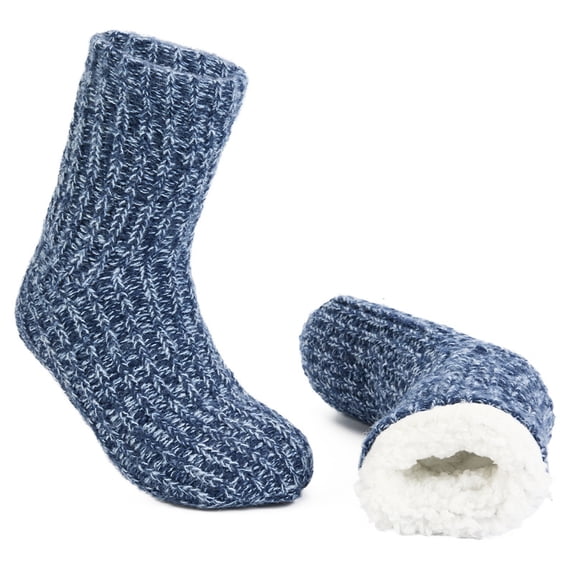 LEMZONE Men's Warm Cozy Slipper Socks Non Slip Winter Fuzzy Fleece ...