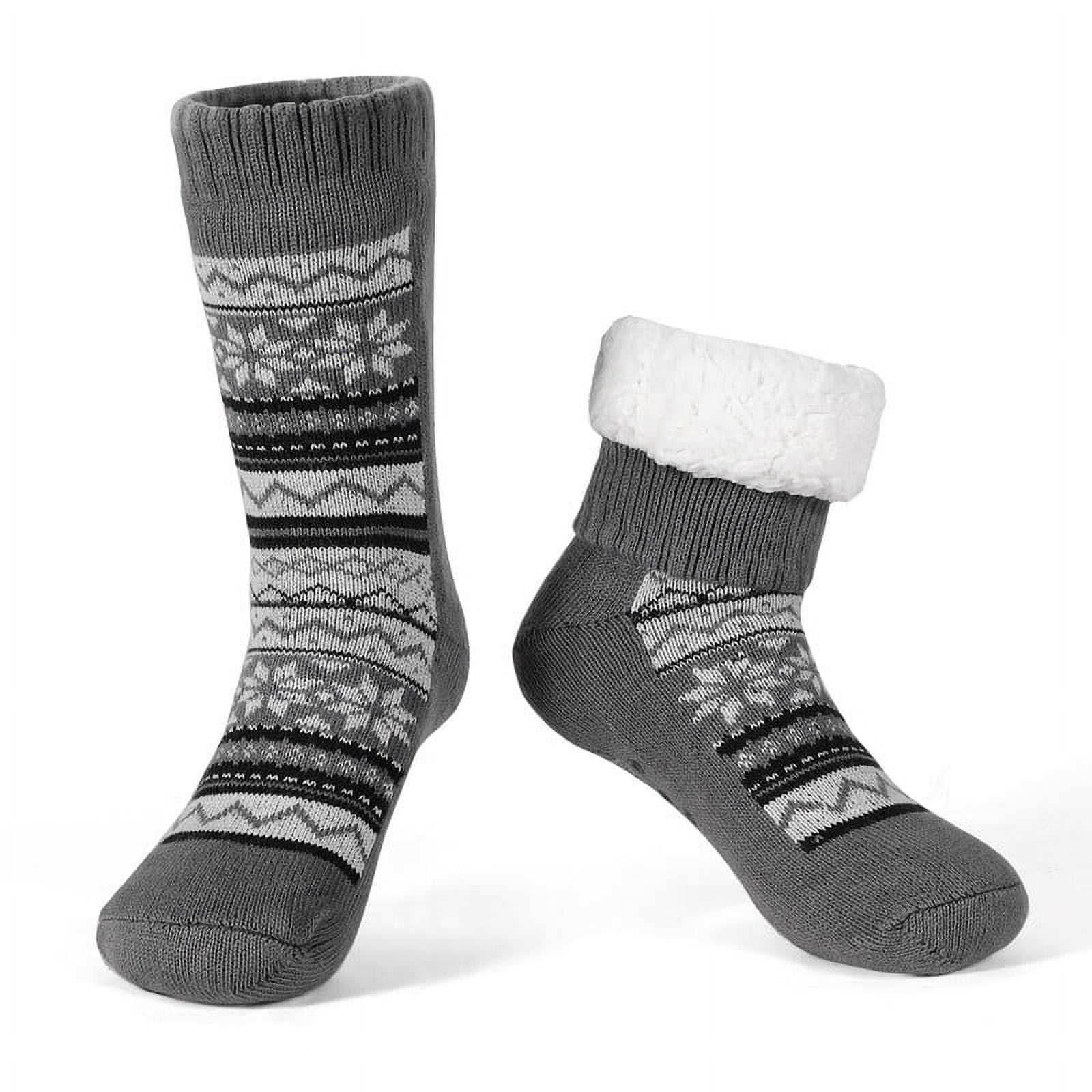 LEMZONE Men's Warm Cozy Slipper Socks Non Slip Winter Fuzzy Fleece ...