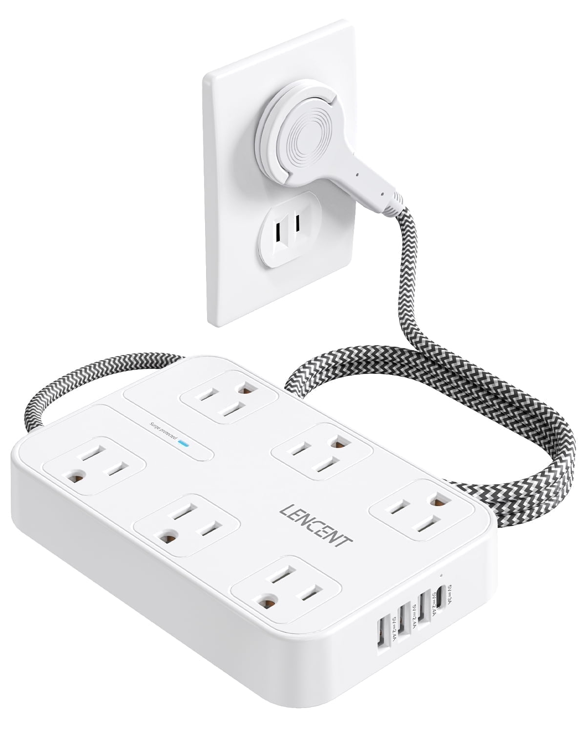 LENCENT 2 Prong Power Strip, 6ft Cord, 3 to 2 Prong Adapter, 6 AC&4 USB ...